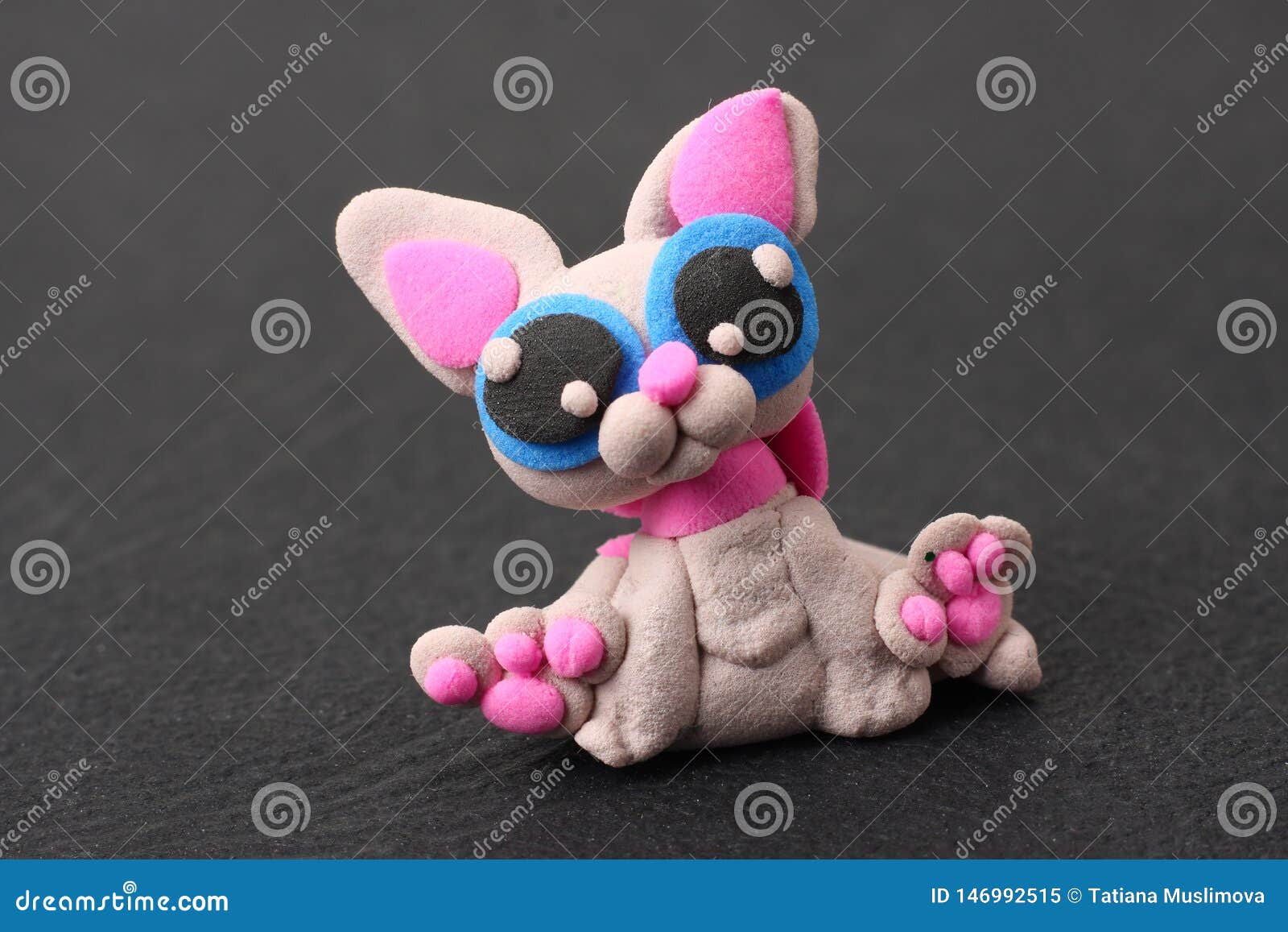 Plasticine Cat on Black Background. Modelling Clay Stock Image - Image ...