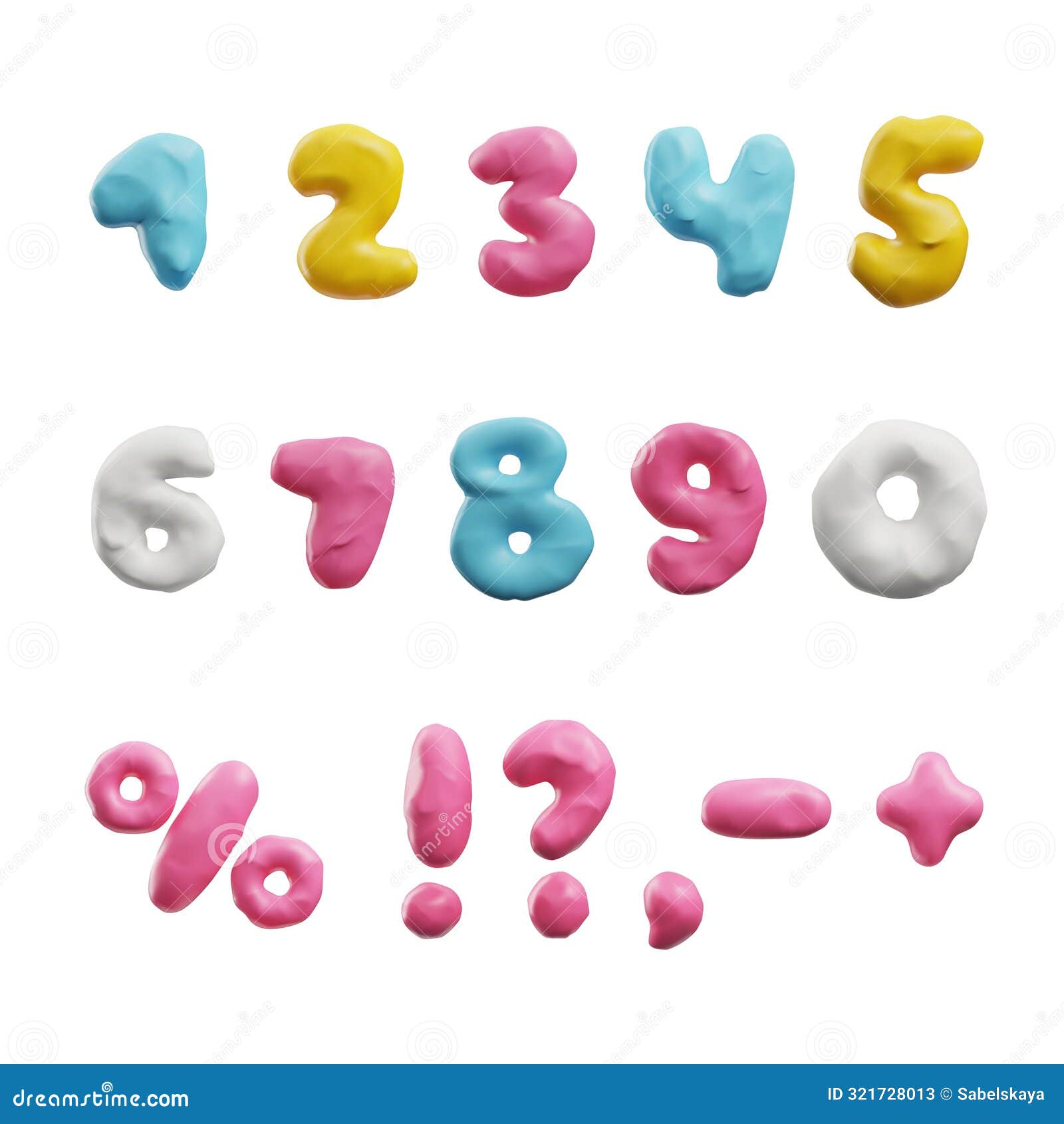 Plasticine Molded Numbers from 1 To Zero and Signs Set. Stock Vector ...