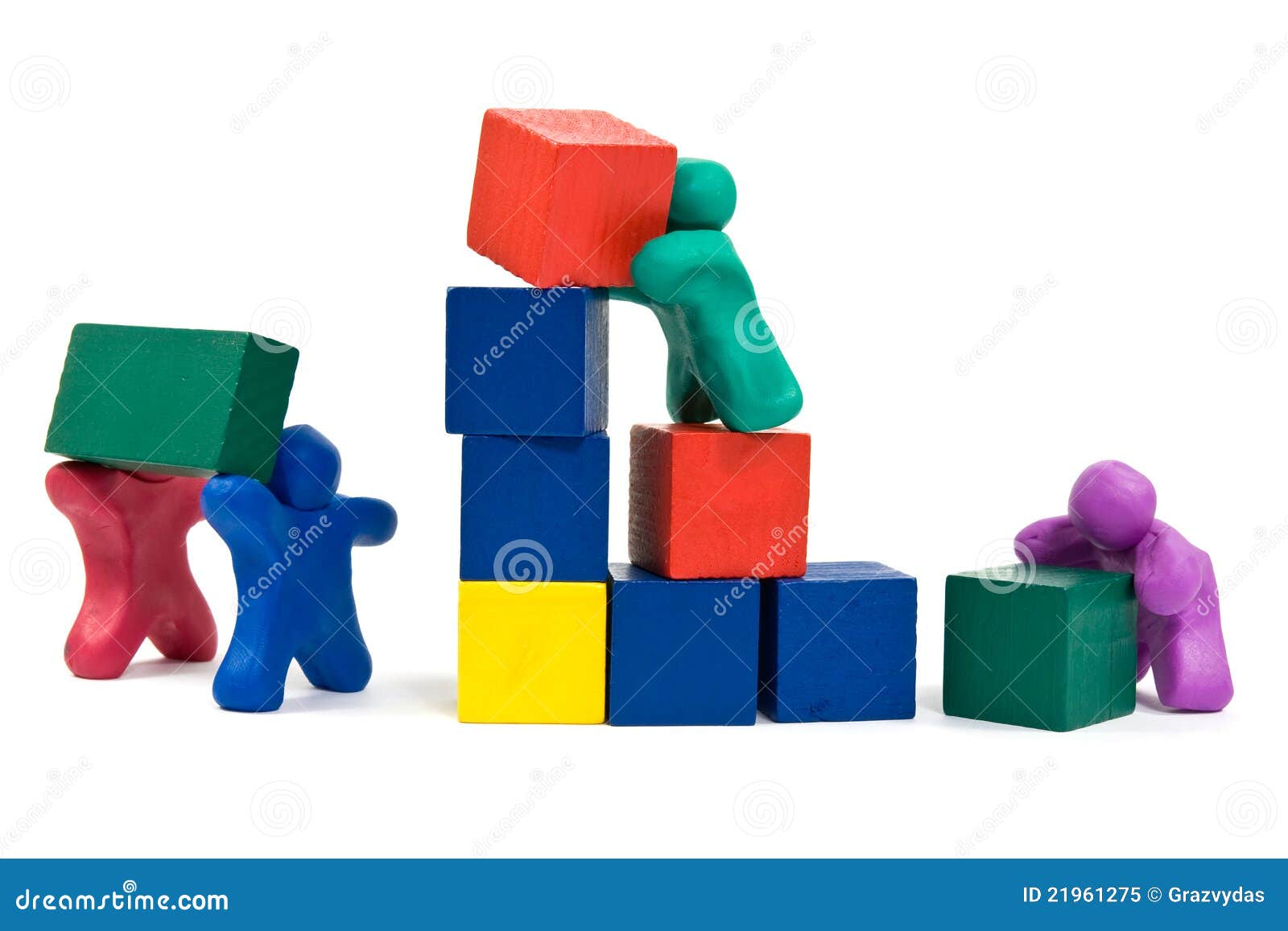 Plasticine People Building Wooden Blocks Stock Image - Image of idea ...