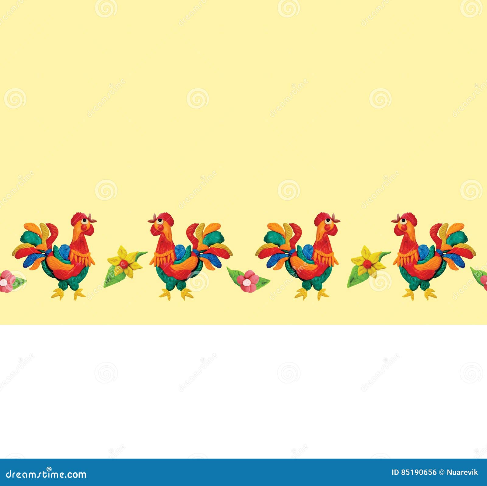 Plasticine Rooster Seamless Border with Flowers Stock Illustration ...