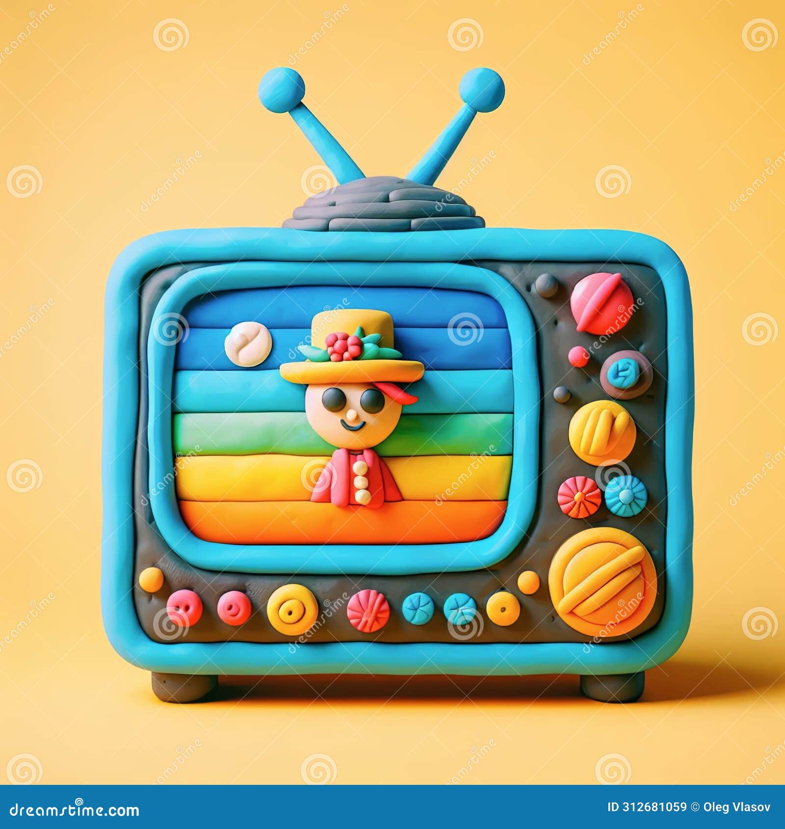 A Plasticine TV Set with a Puppet Character on the Screen Stock ...