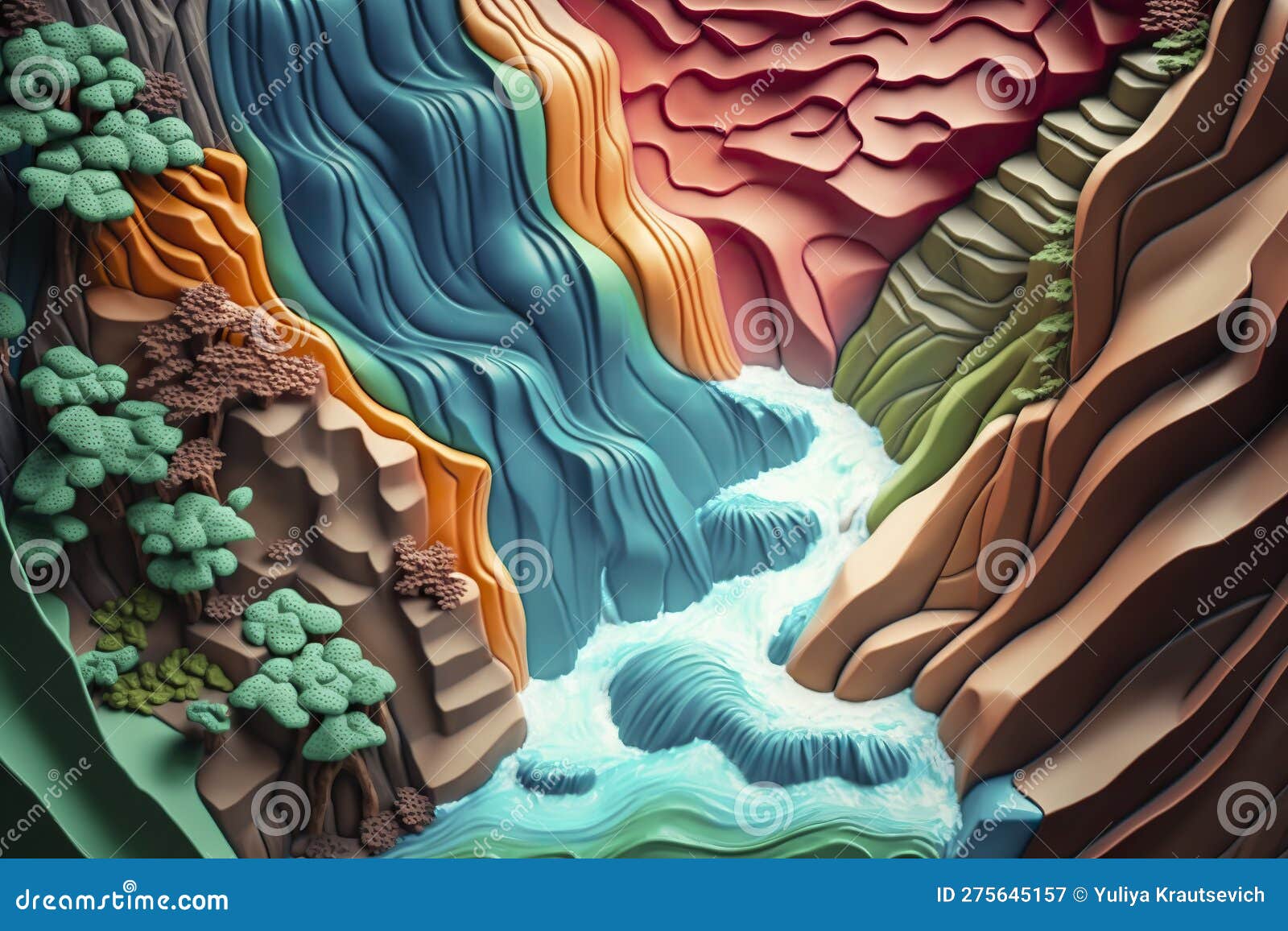 Plasticine Waterfall. Generative AI Stock Illustration - Illustration ...