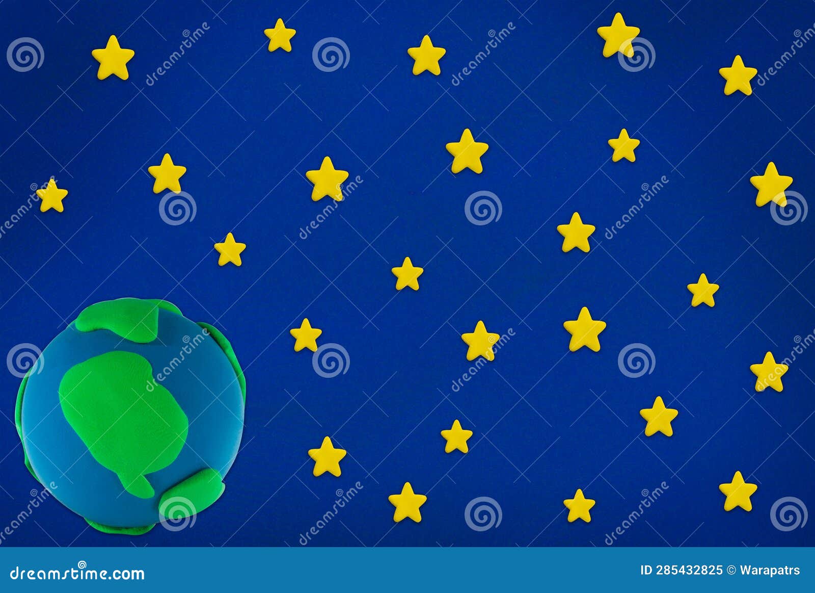 Plasticine Yellow Star and Blue Green Earth on Blue Background Stock ...