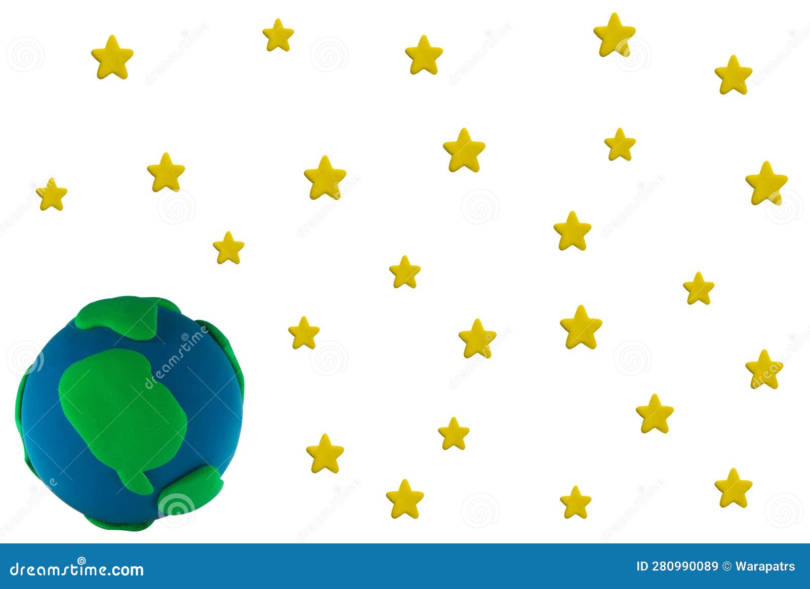 Plasticine Yellow Star and Blue Green Earth on White Background Stock ...