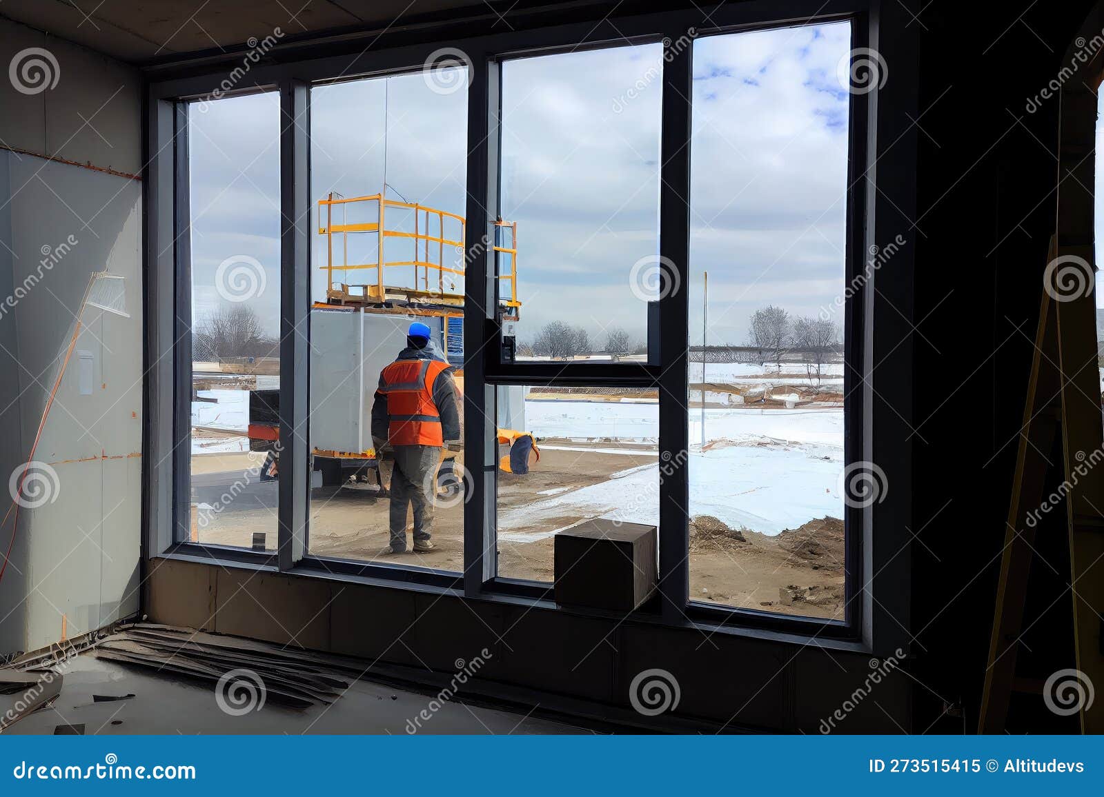 Plasticker Window Being Installed in Newly Constructed Building, with ...