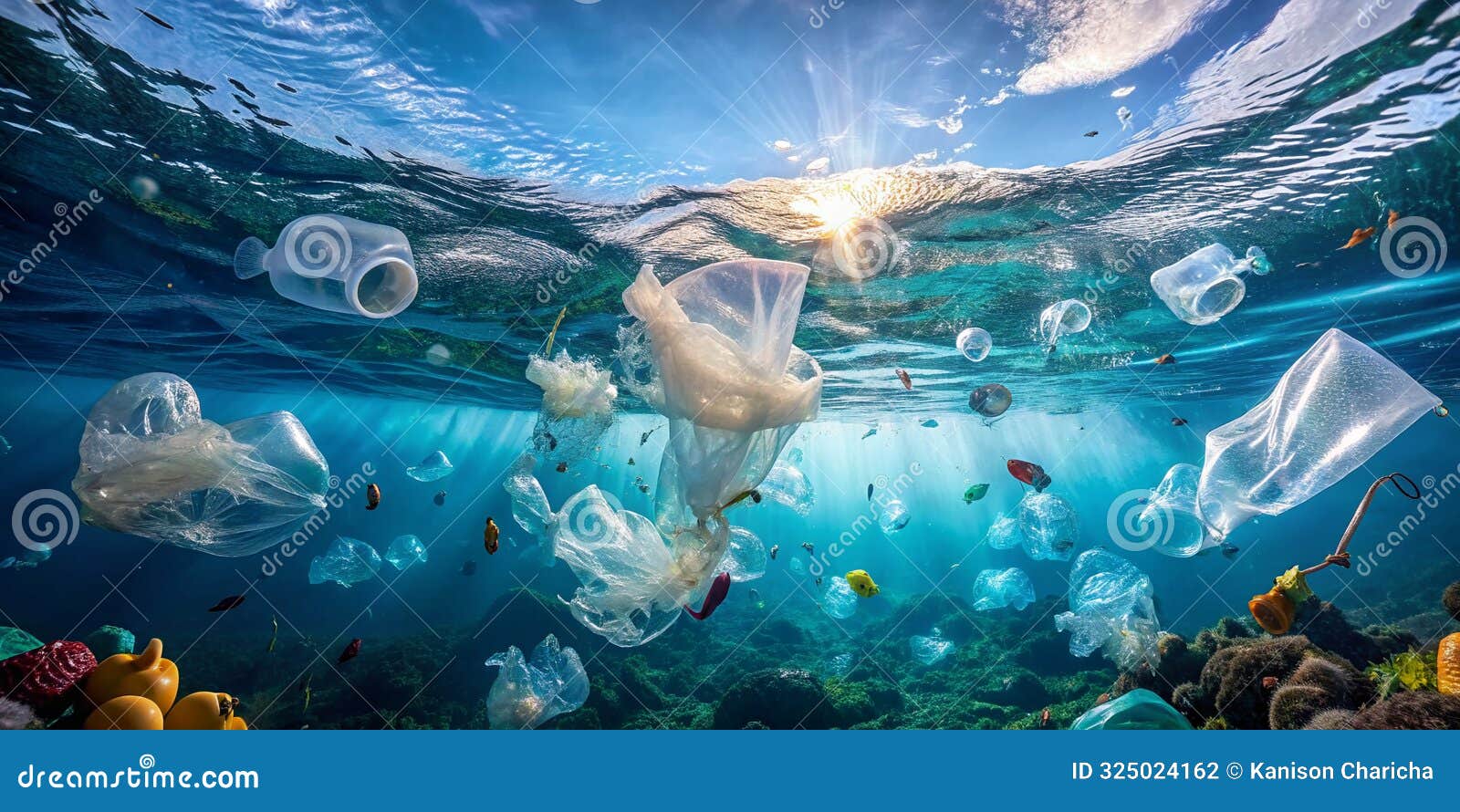 Plastics are Causing Sea Pollution AI Generative Stock Illustration ...