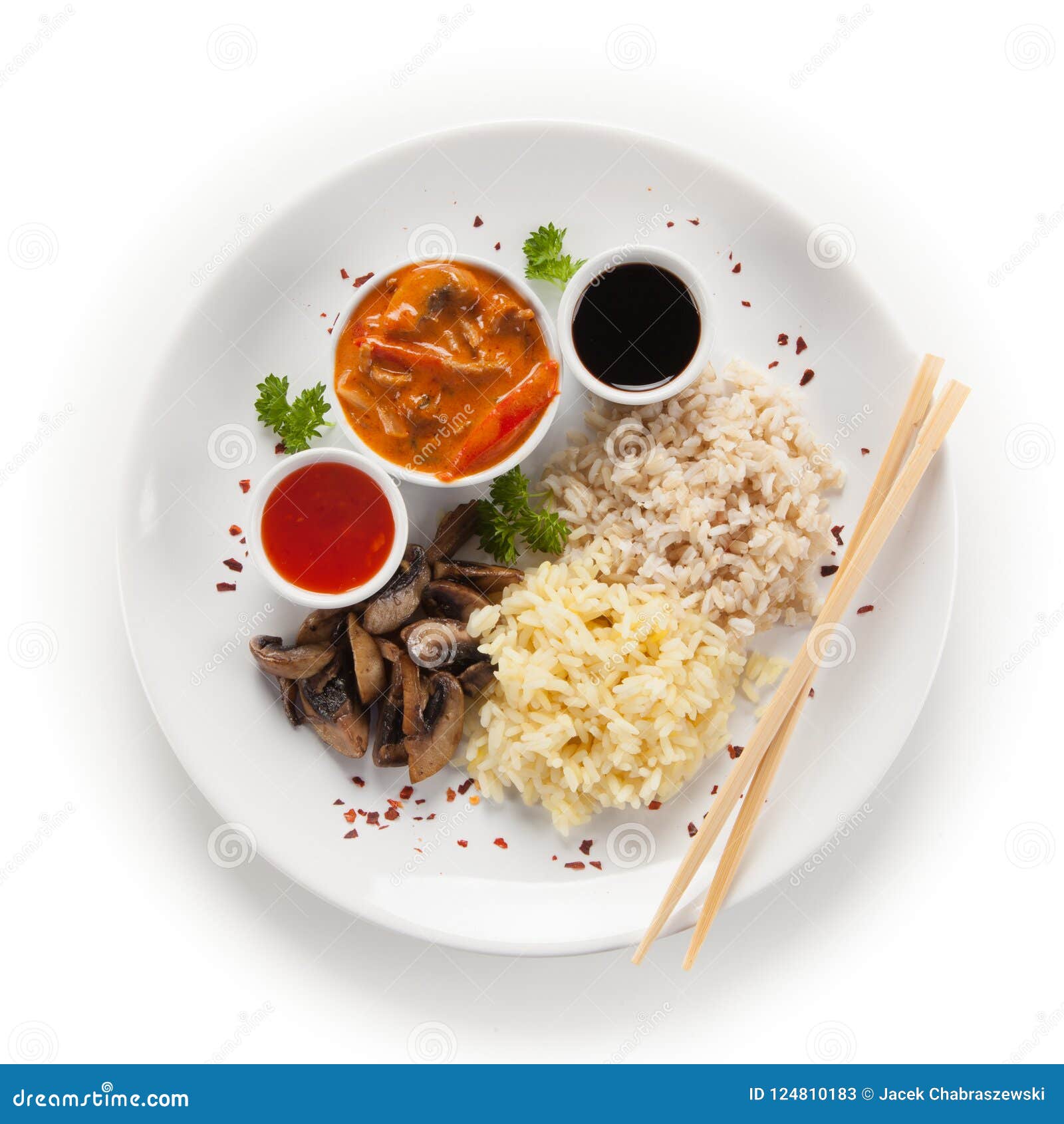 Plat De Riz Avec Des Diverses Sauces Image stock - Image du frit ...