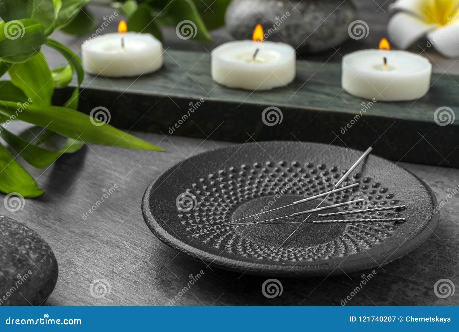 Plate with Acupuncture Needles Stock Image - Image of background ...