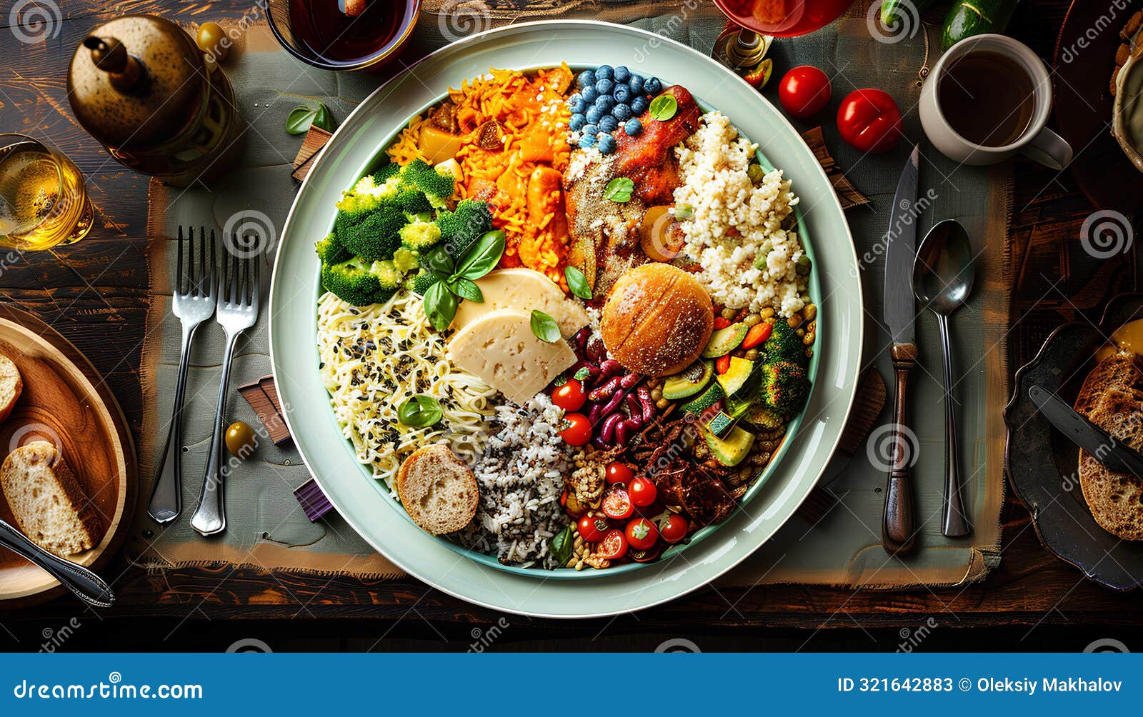 Plate with All the Food in the World Stock Illustration - Illustration ...