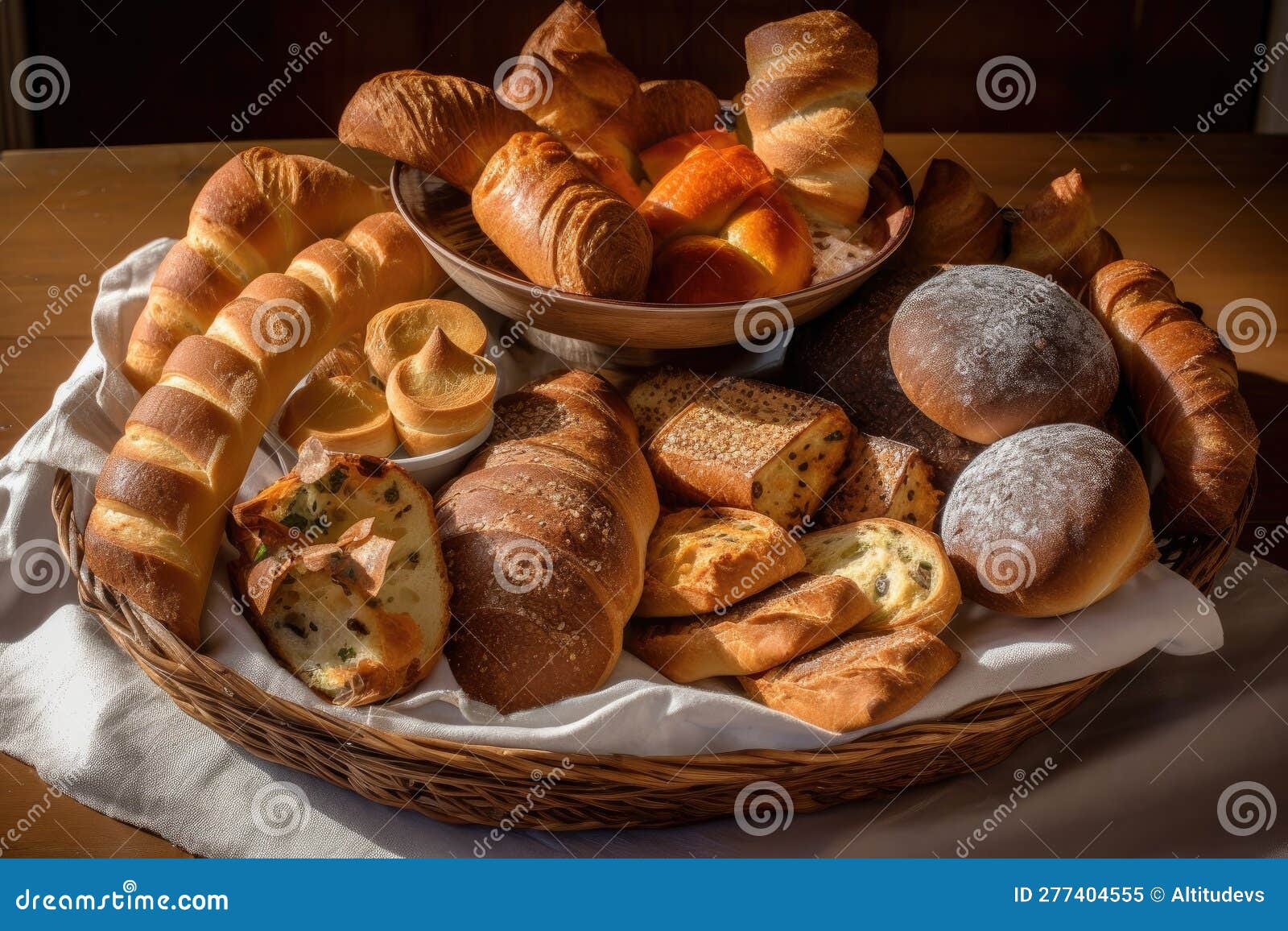 Plate of Assorted Breads, Baked in Different Shapes and Sizes Stock ...