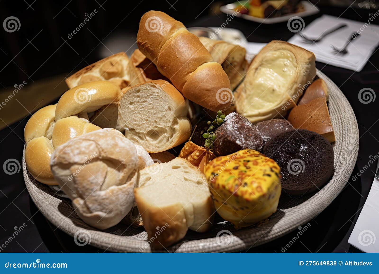 Plate of Assorted Breads and Rolls, Each Unique in Its Own Way Stock ...