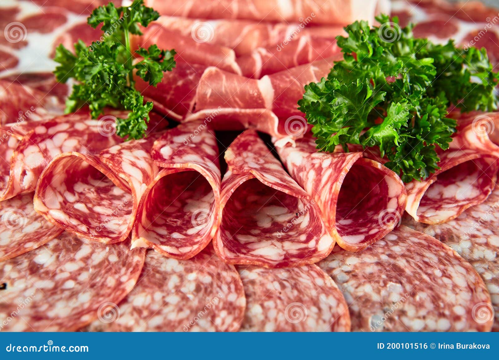 Plate with Assorted Different Types of Smoked Sausages, Salami and Meat ...