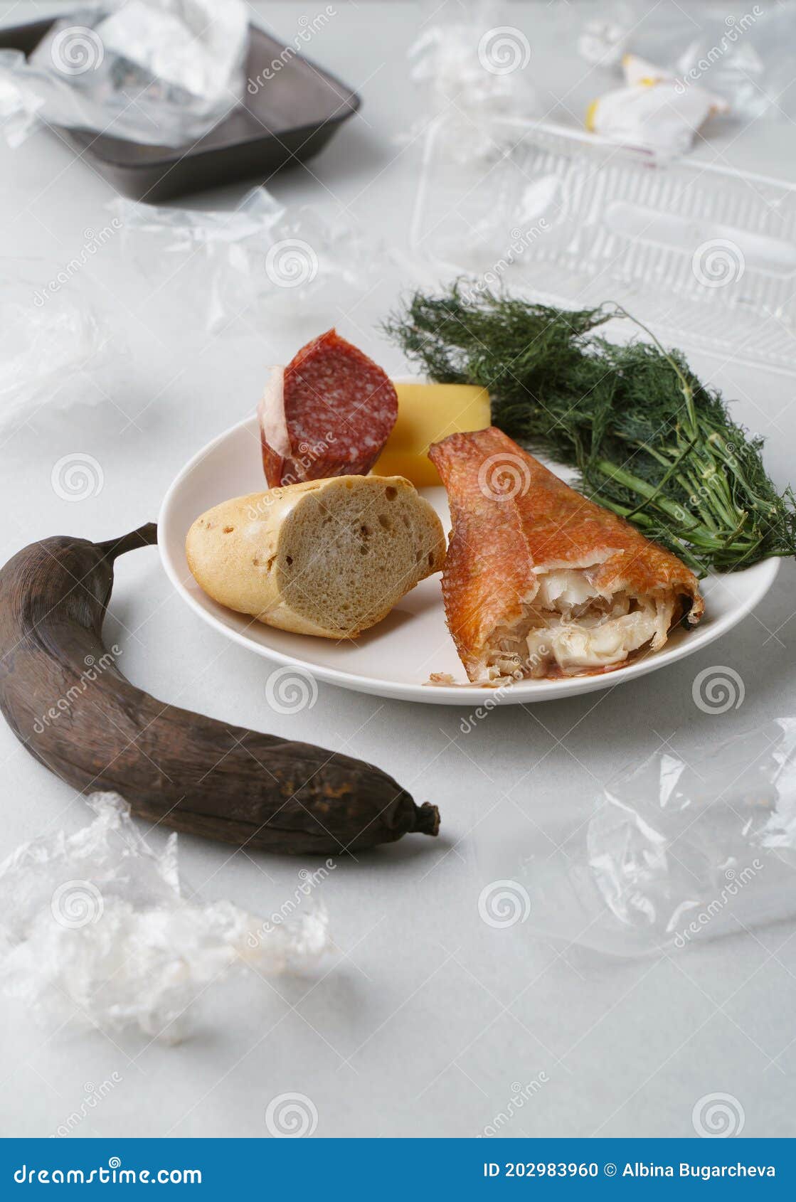 Plate with Assorted Food Waste, Plastic Wrapping Around it. Zero Waste ...