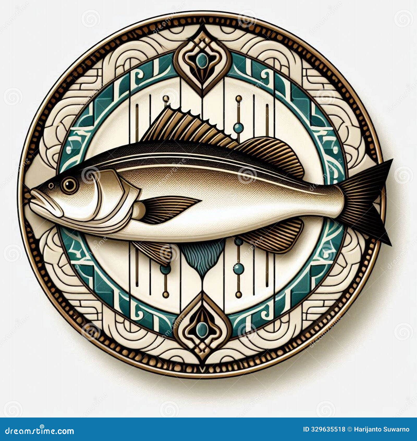 A plate of baramundi cod stock illustration. Illustration of poster ...