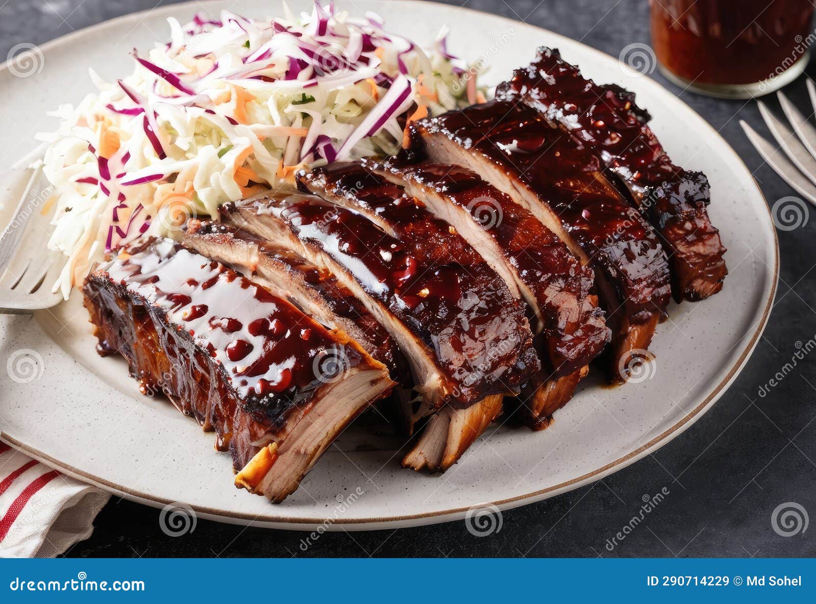 A Plate of Barbecue Ribs with Coleslaw. Stock Illustration ...