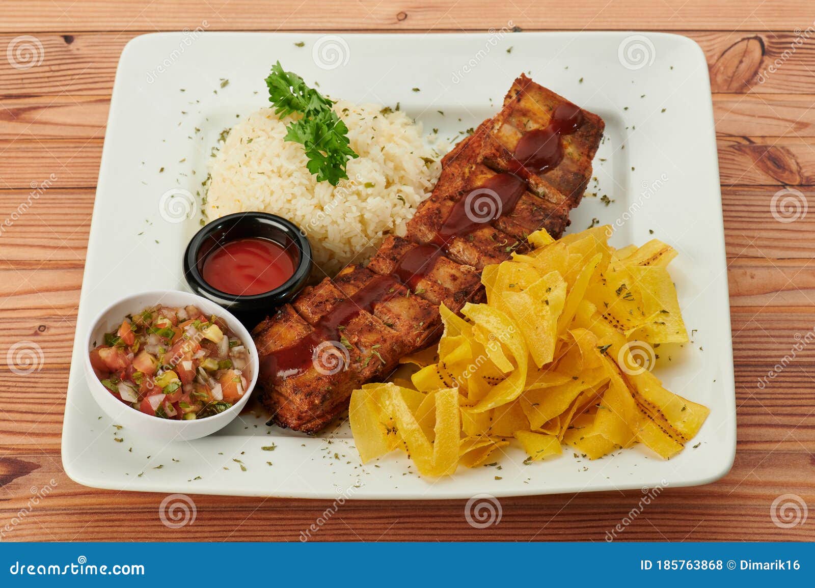 Plate with bbq ribs stock photo. Image of barbecue, salsa - 185763868