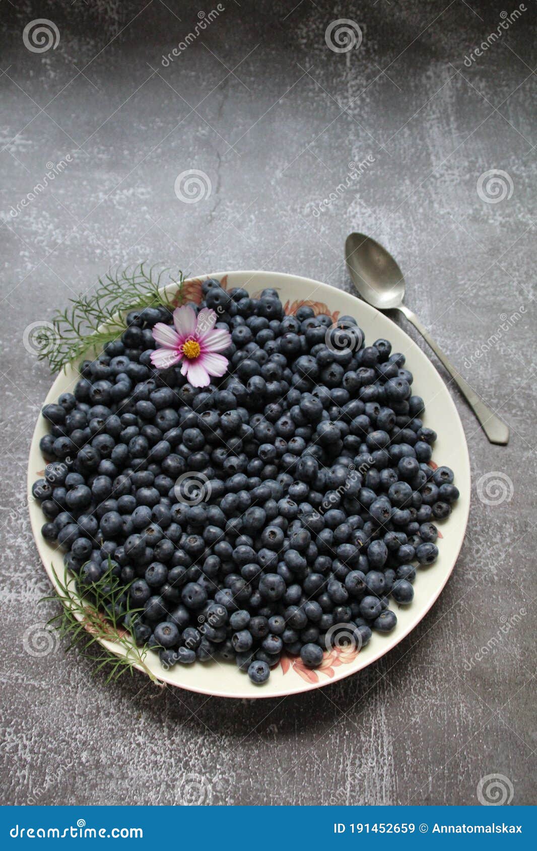 Plate of blueberry stock image. Image of summer, spoon - 191452659