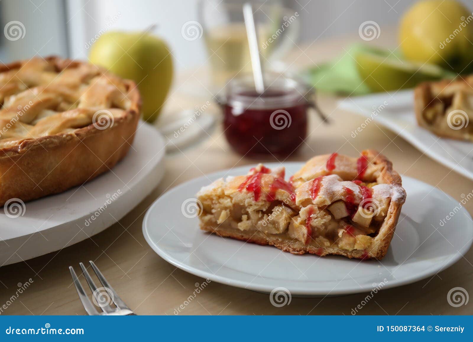 Plate and Board with Tasty Homemade Apple Pie on Table Stock Photo ...