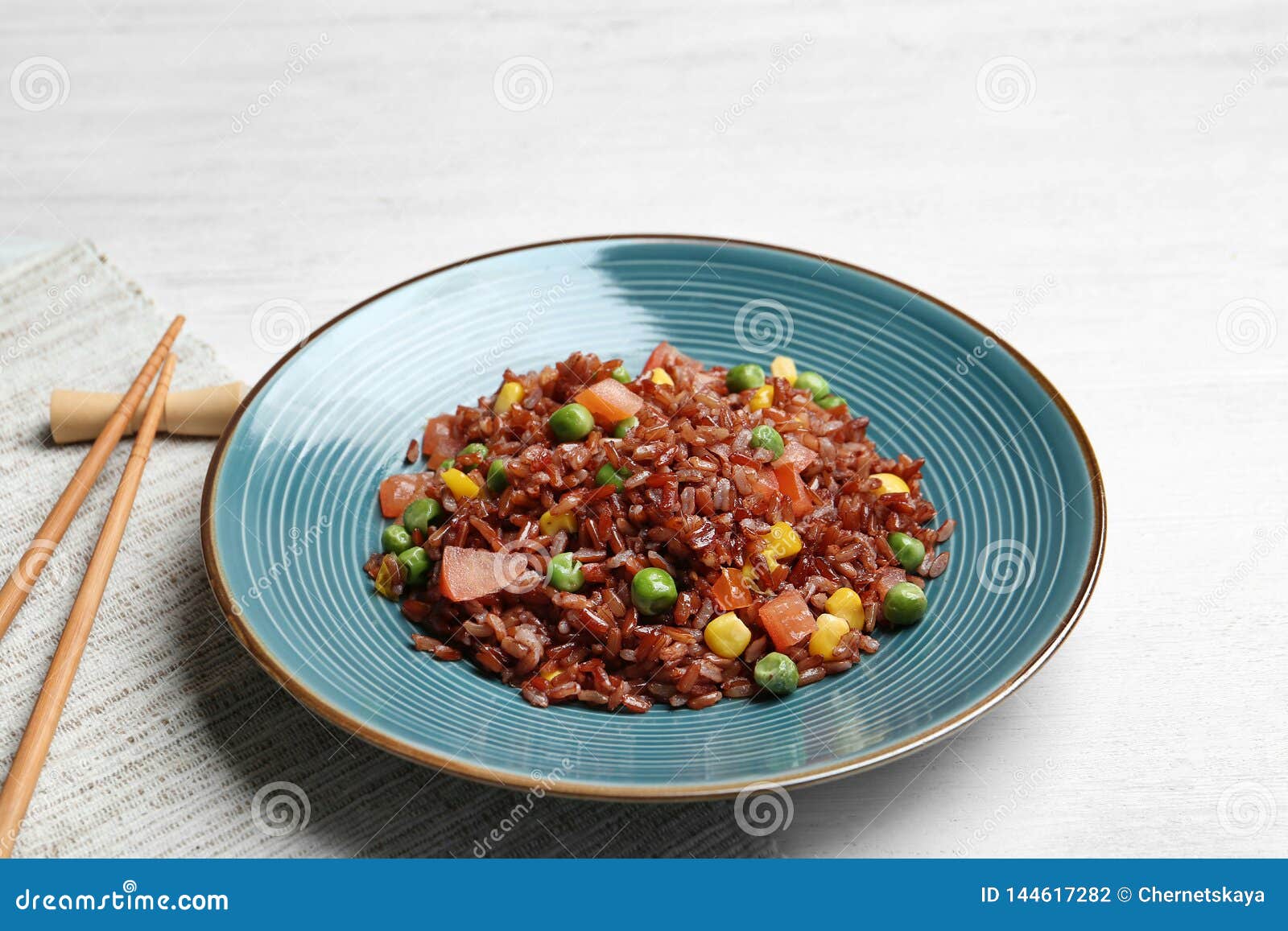 Plate of Boiled Brown Rice with Vegetables Served Stock Photo - Image ...