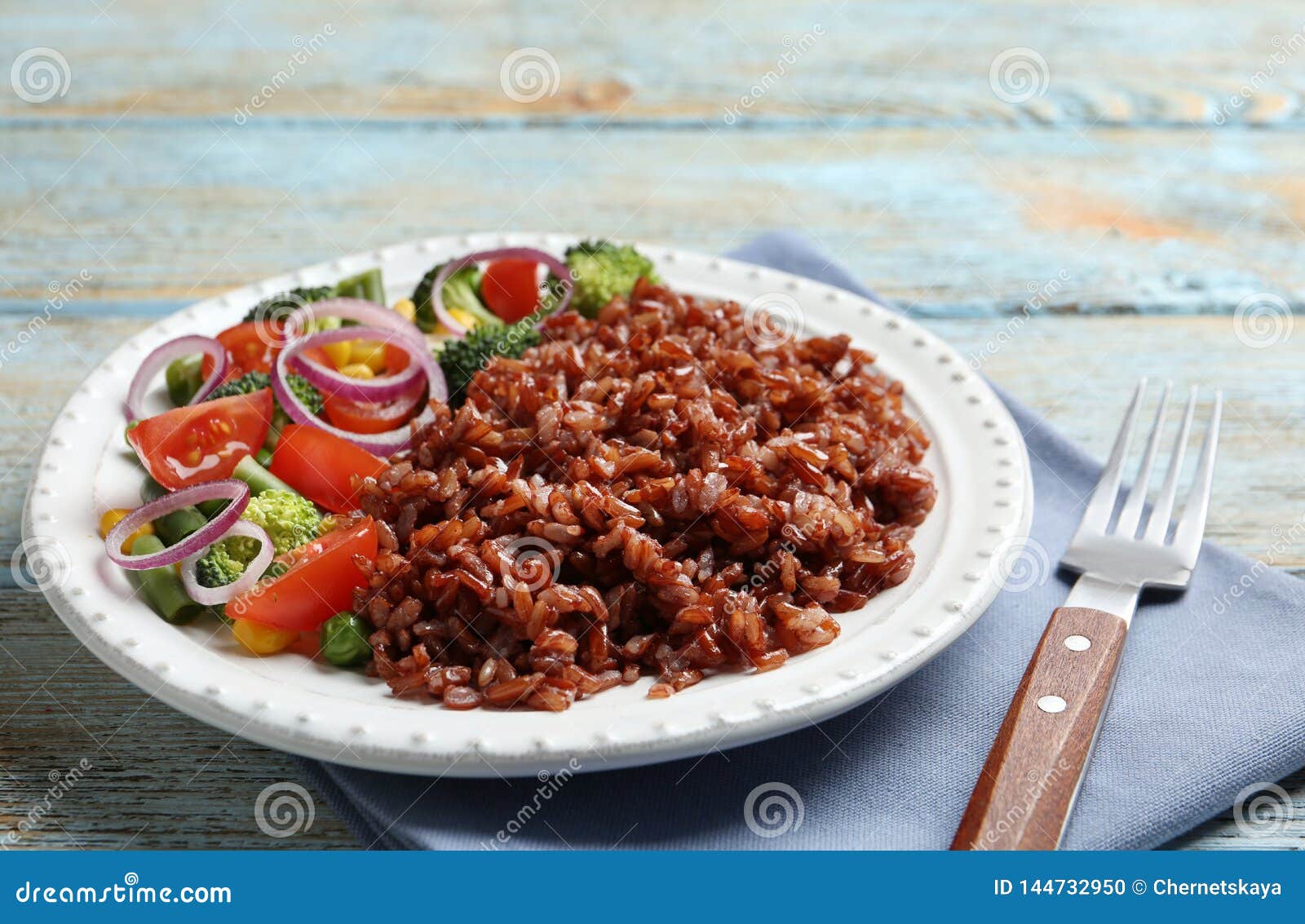 Plate of Boiled Brown Rice with Vegetables Served Stock Photo - Image ...