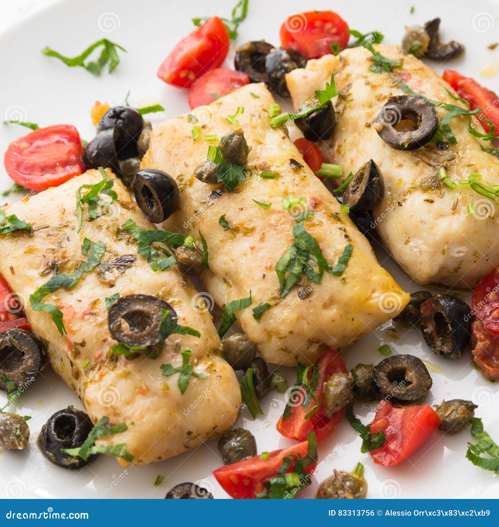 Cod fillet dish stock photo. Image of capers, recipe - 83313756
