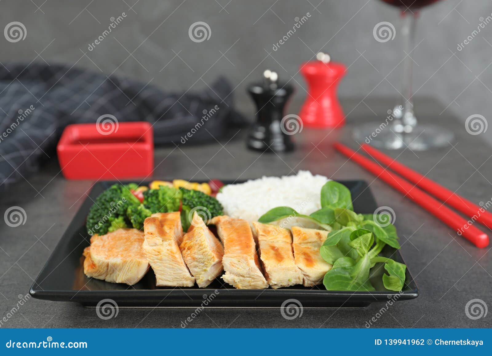 Plate of Boiled Rice with Vegetables and Meat Served Stock Photo ...