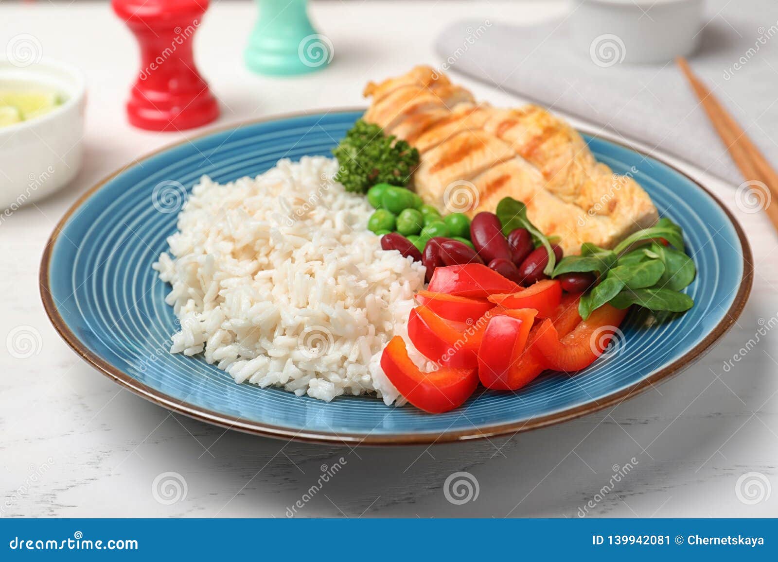 Plate of Boiled Rice with Vegetables and Meat Stock Image - Image of ...
