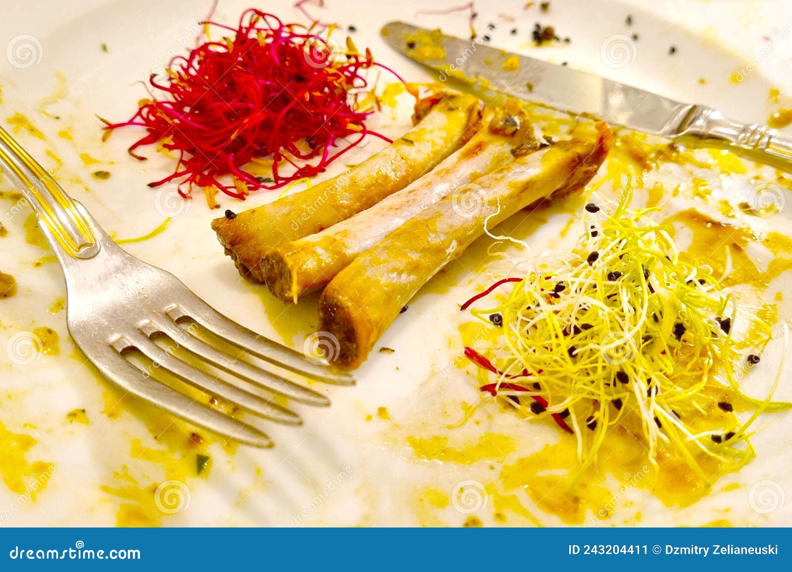 On the Plate are Bones after Eating. Stock Image - Image of cooking ...