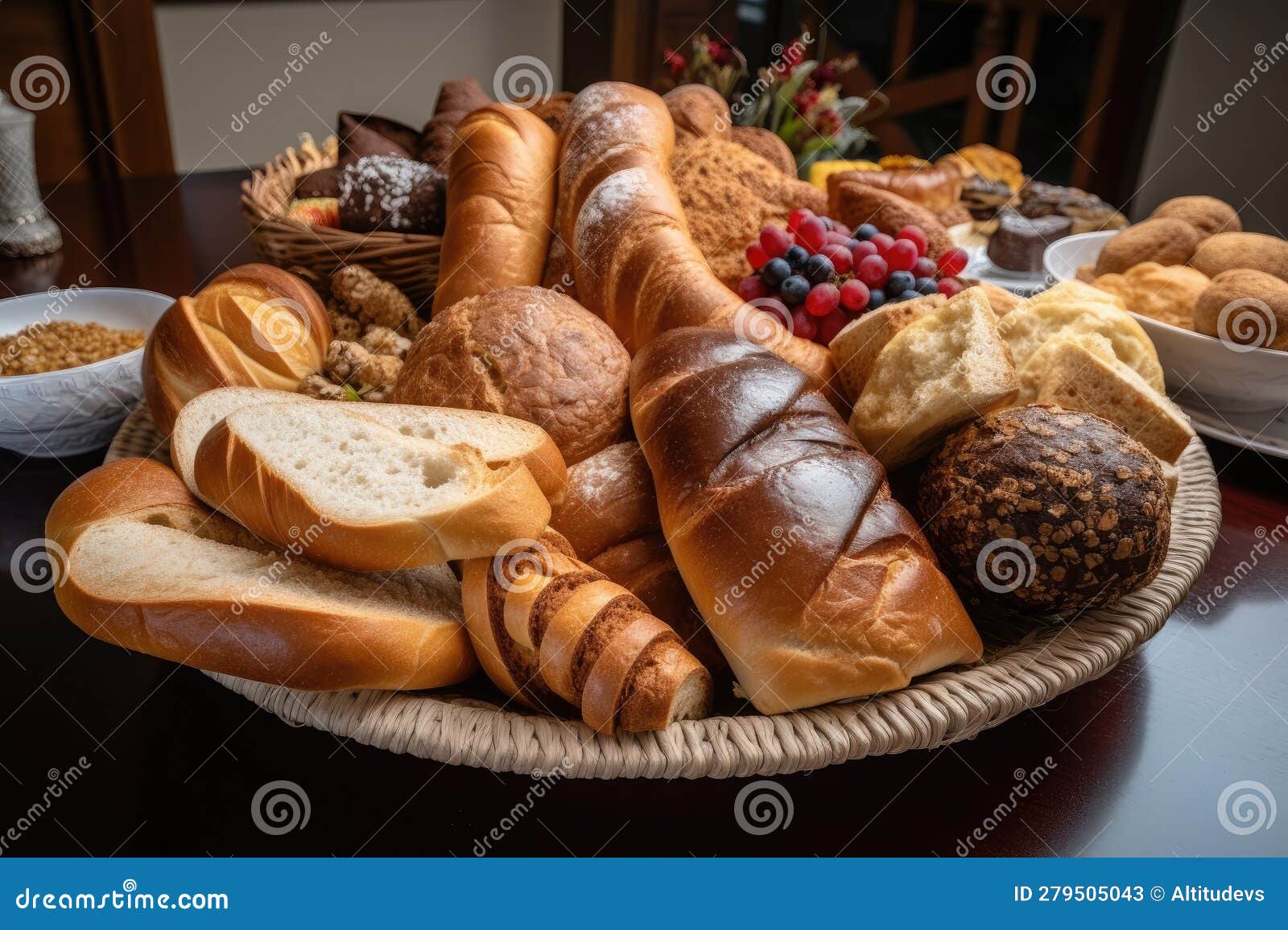 Plate of Breads, with Each Different Variety and Shape Stock ...
