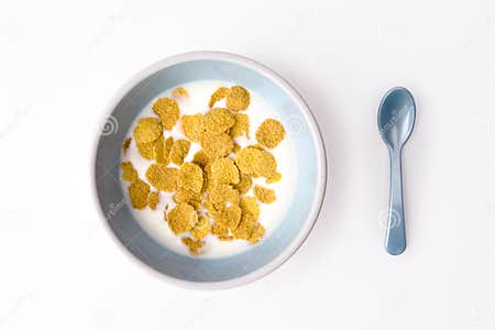 Plate of Breakfast Cereal and Spoon Stock Photo - Image of dish, light ...
