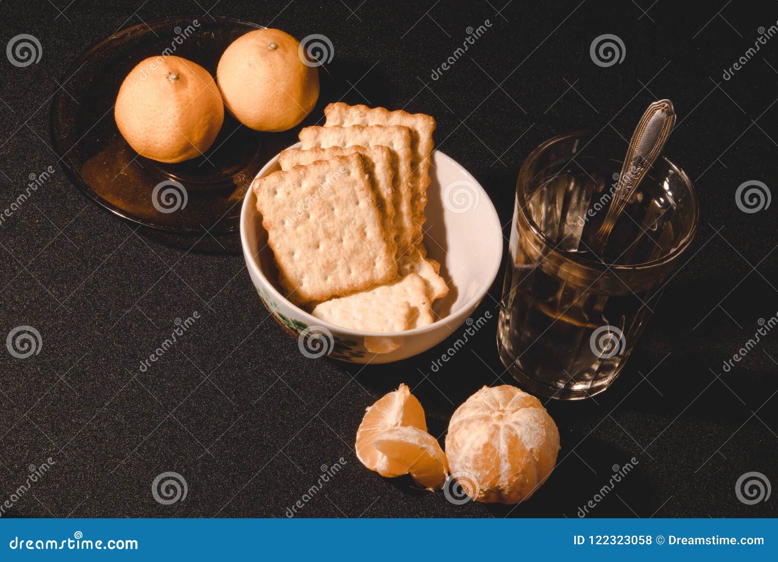 A Plate of Breakfast on a Dark Background Stock Photo - Image of ...