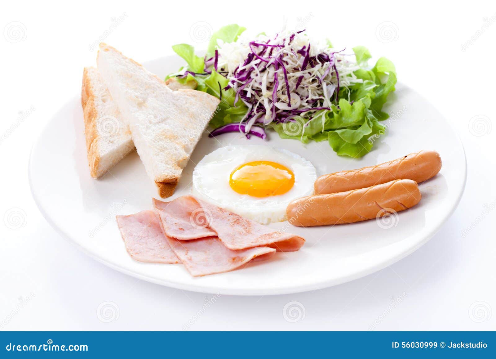 Plate of Breakfast with Fried Eggs, Toast, Ham, Sausage and Vegetables ...