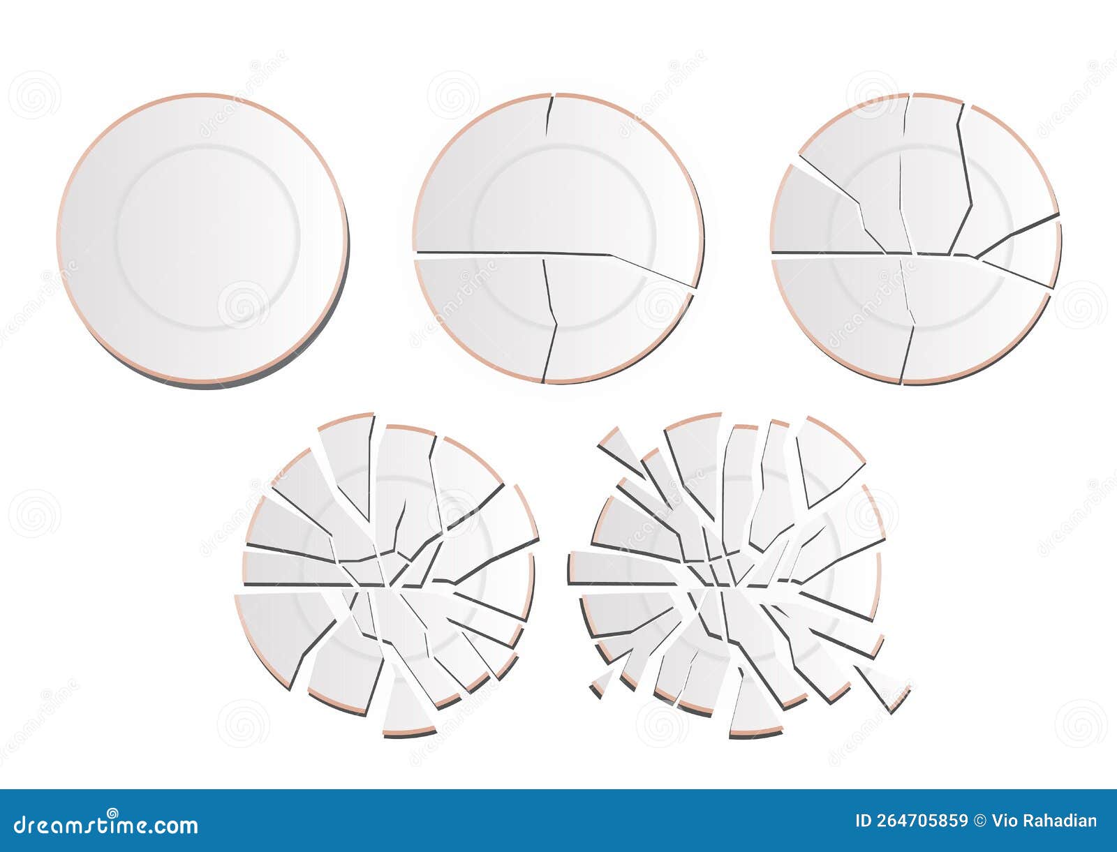 Broken White Plates Shared Top View Collection. Stock Illustration ...