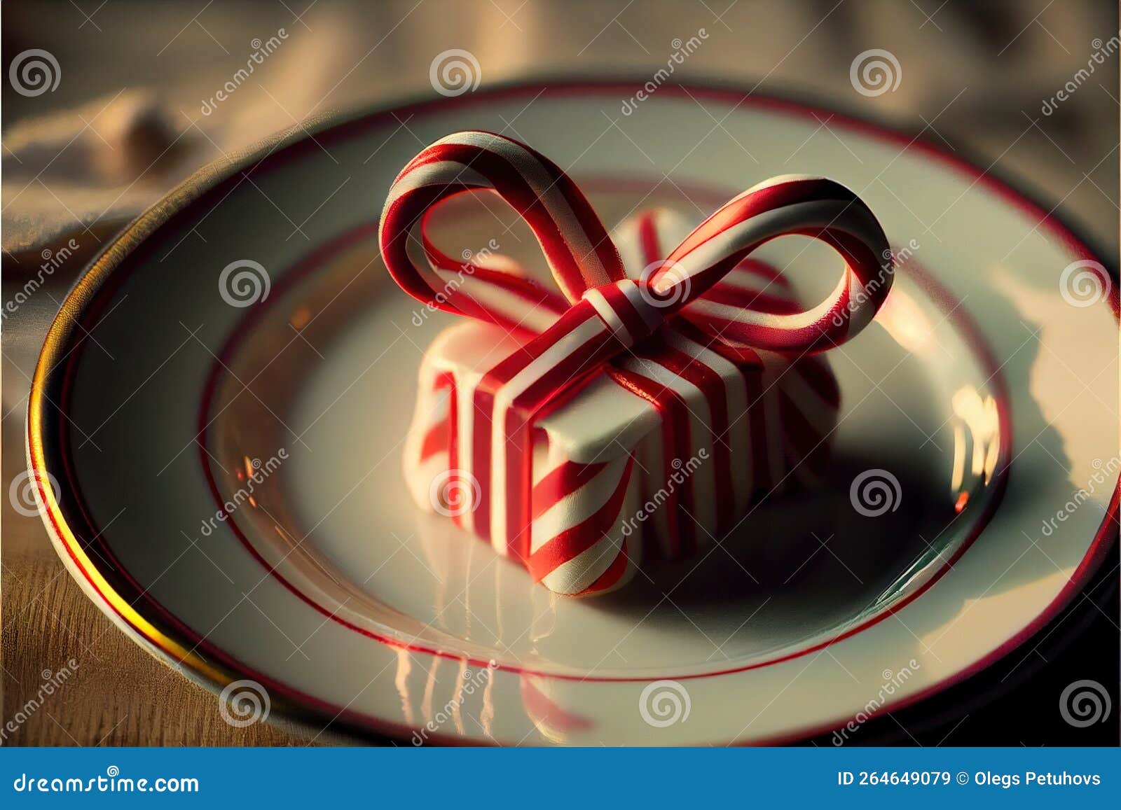 A Plate with a Candy Wrapped in a Bow on it and a Napkin on the Side of ...