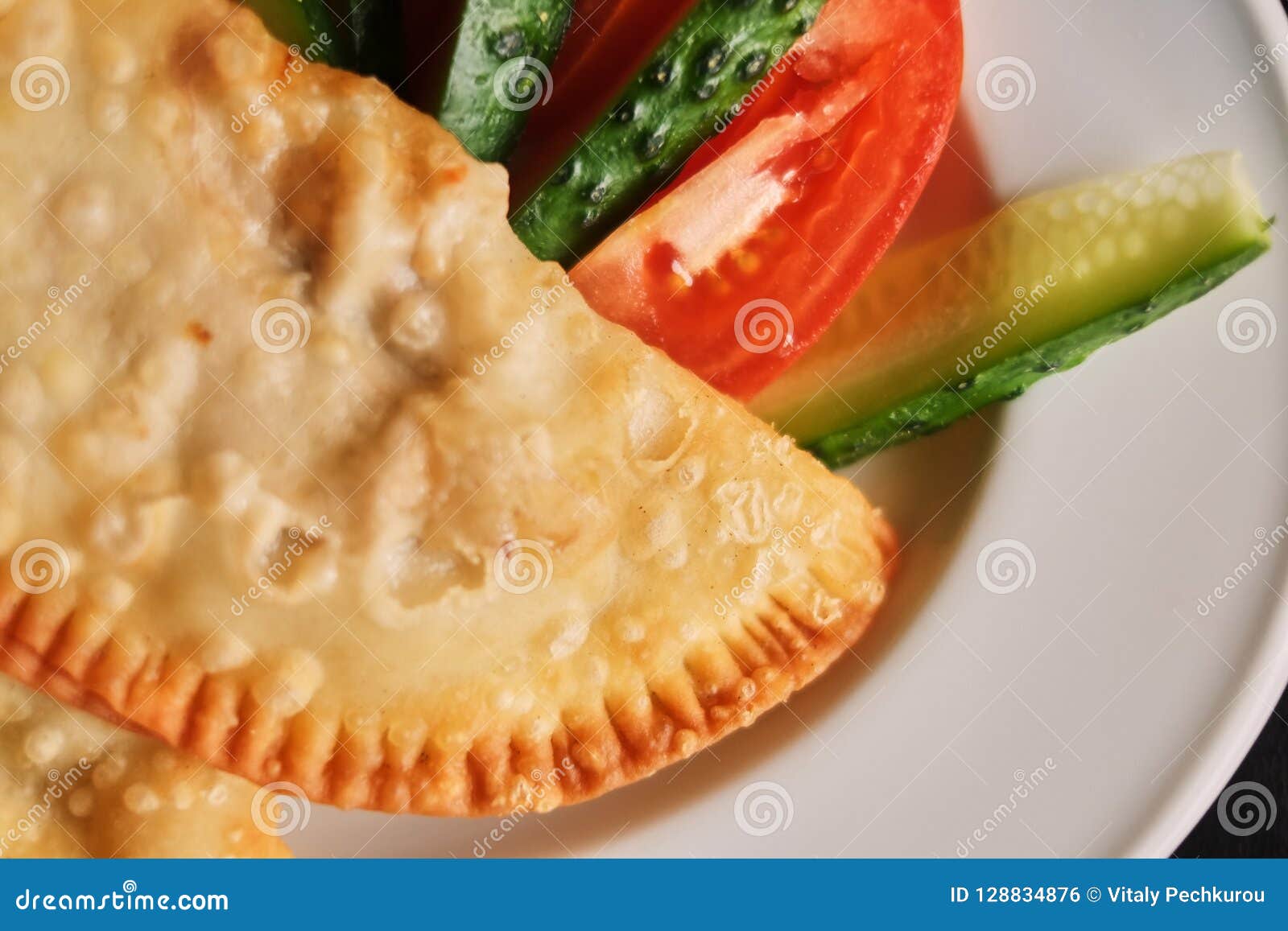 Plate Cheburek Vegitables Dinner National Delicious Meal Stock Photo ...