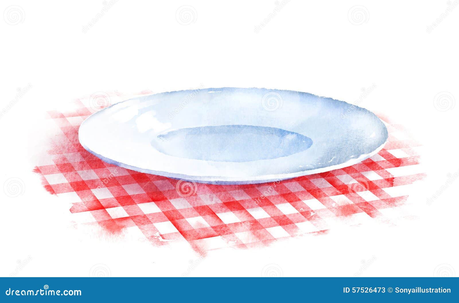 Plate on Checkered Tablecloth Stock Illustration - Illustration of ...