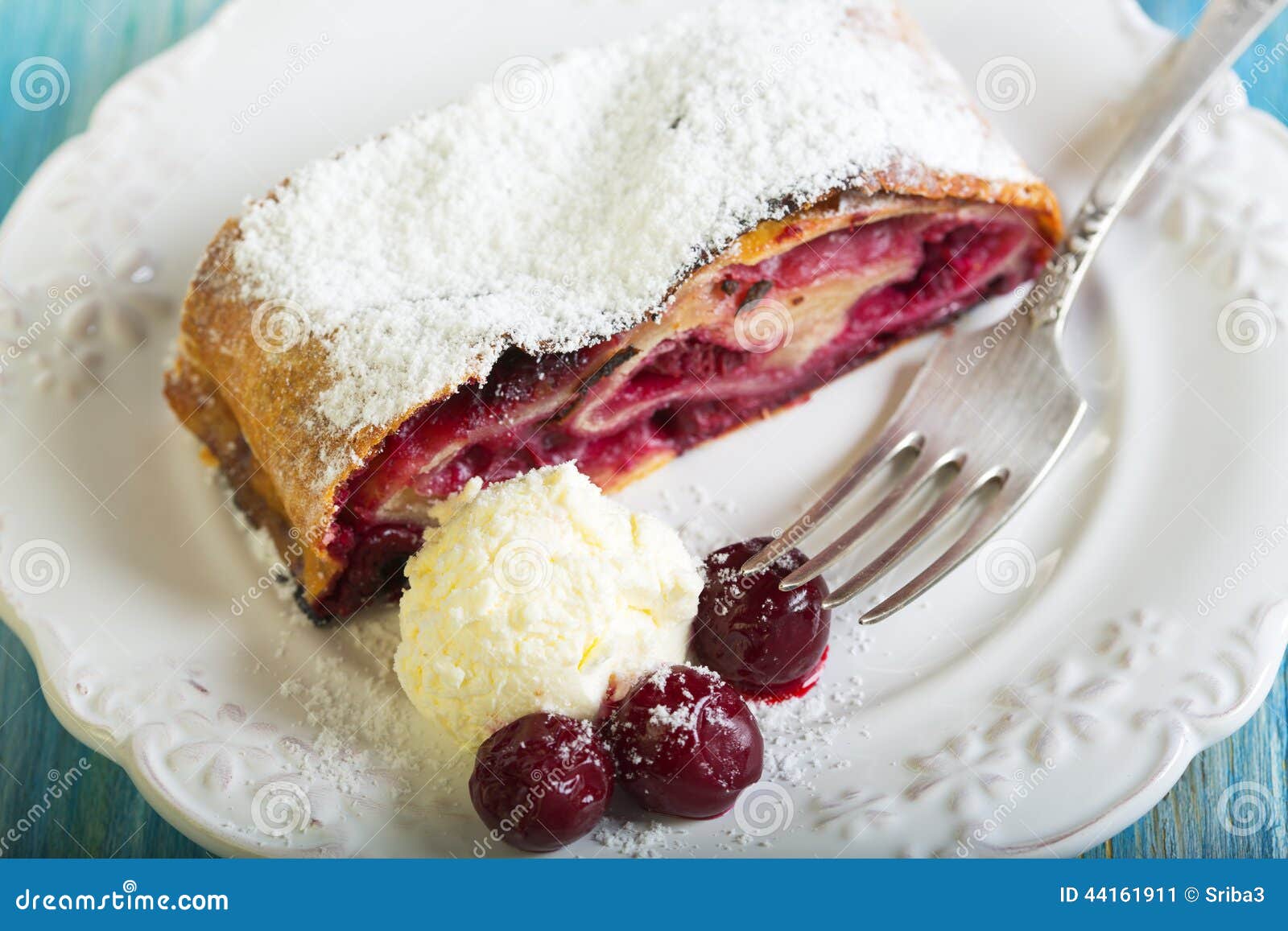Plate with Cherry Strudel Closeup. Stock Image - Image of delicious ...
