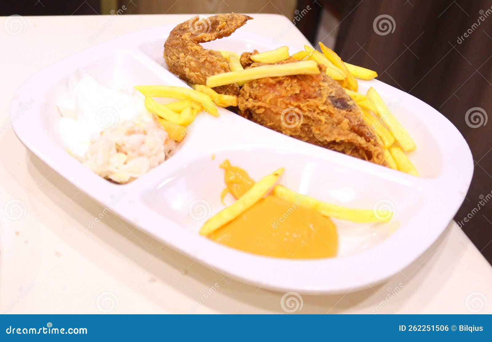 A Plate of Chicken Broast with Chips and Sauce Stock Photo - Image of ...