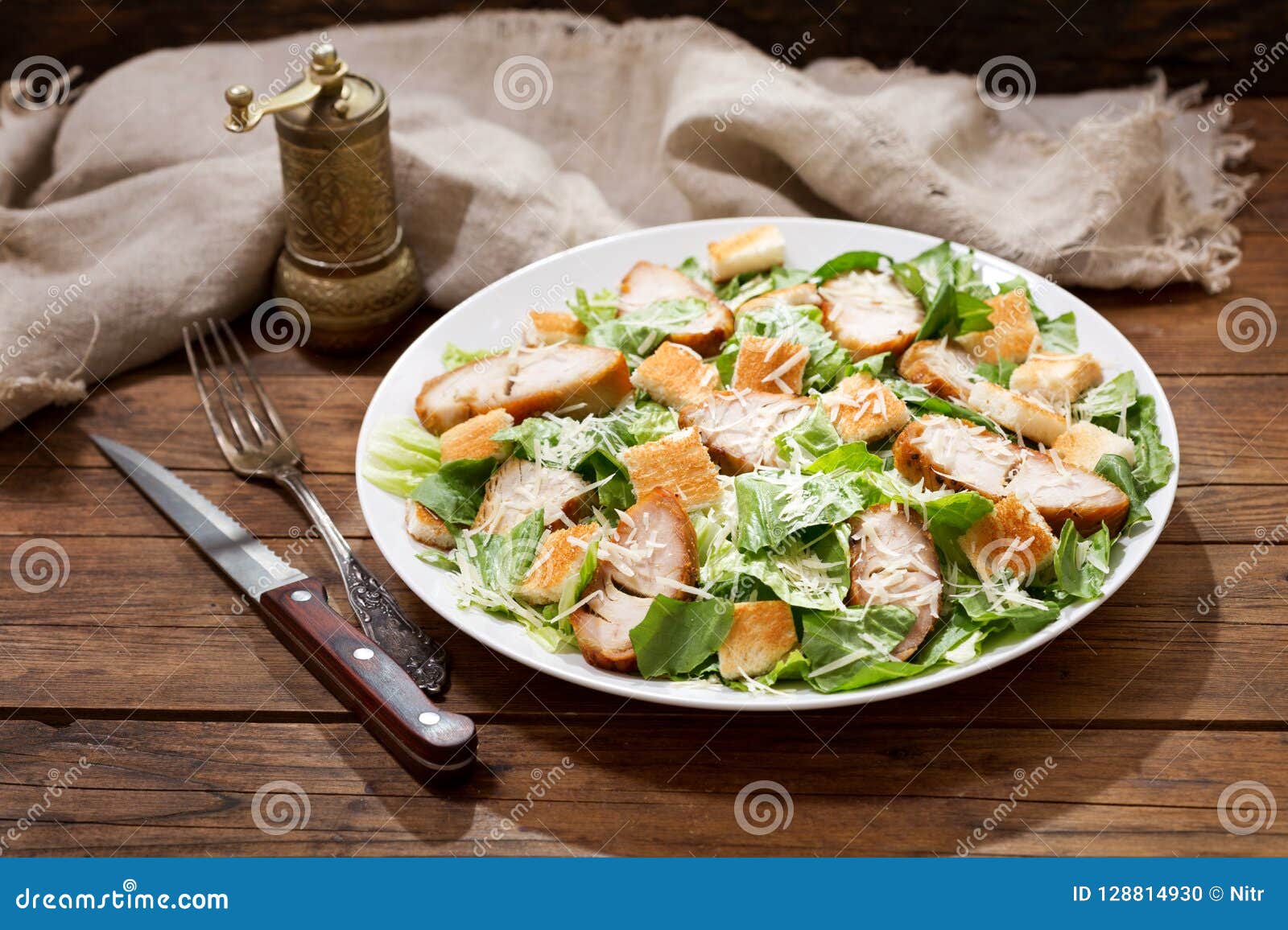 Plate of Chicken Caesar Salad Stock Photo - Image of salad, bread ...
