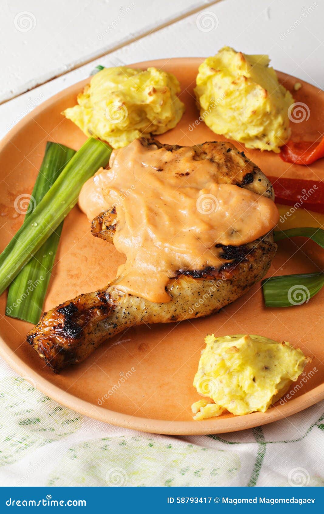Plate of Chicken Leg with Potatoes Stock Image - Image of bell, food ...