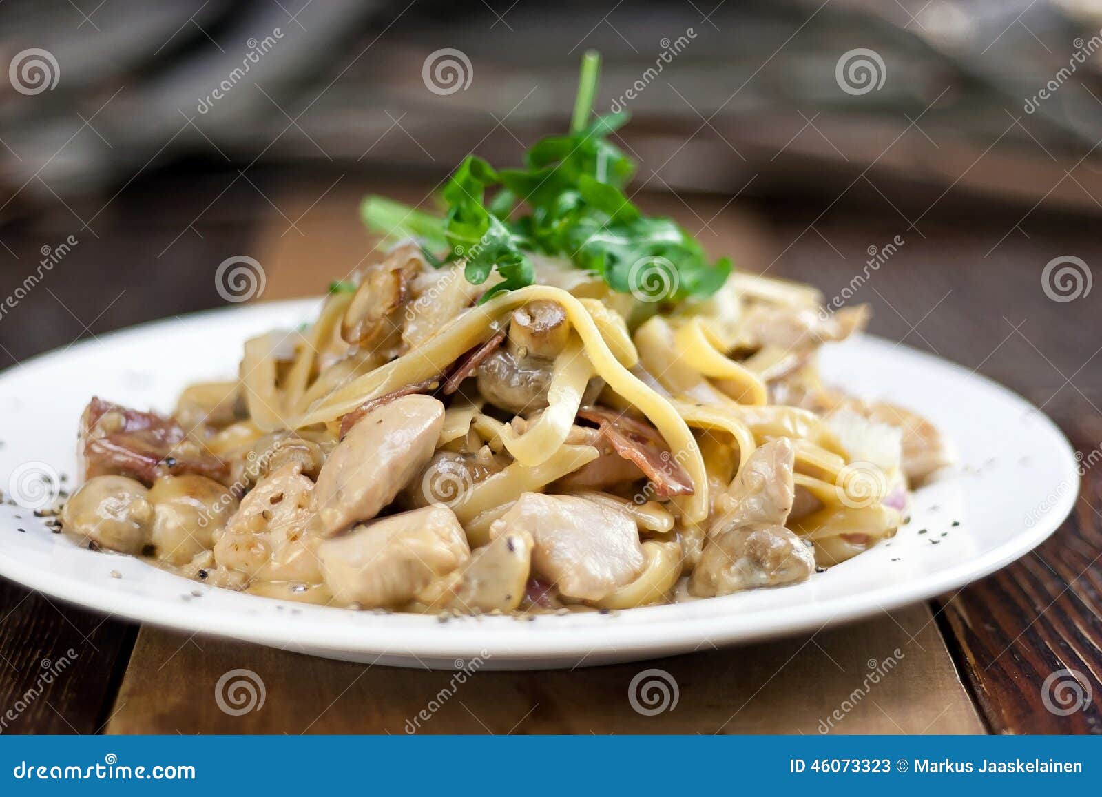 Plate of chicken pasta stock image. Image of mushroom - 46073323