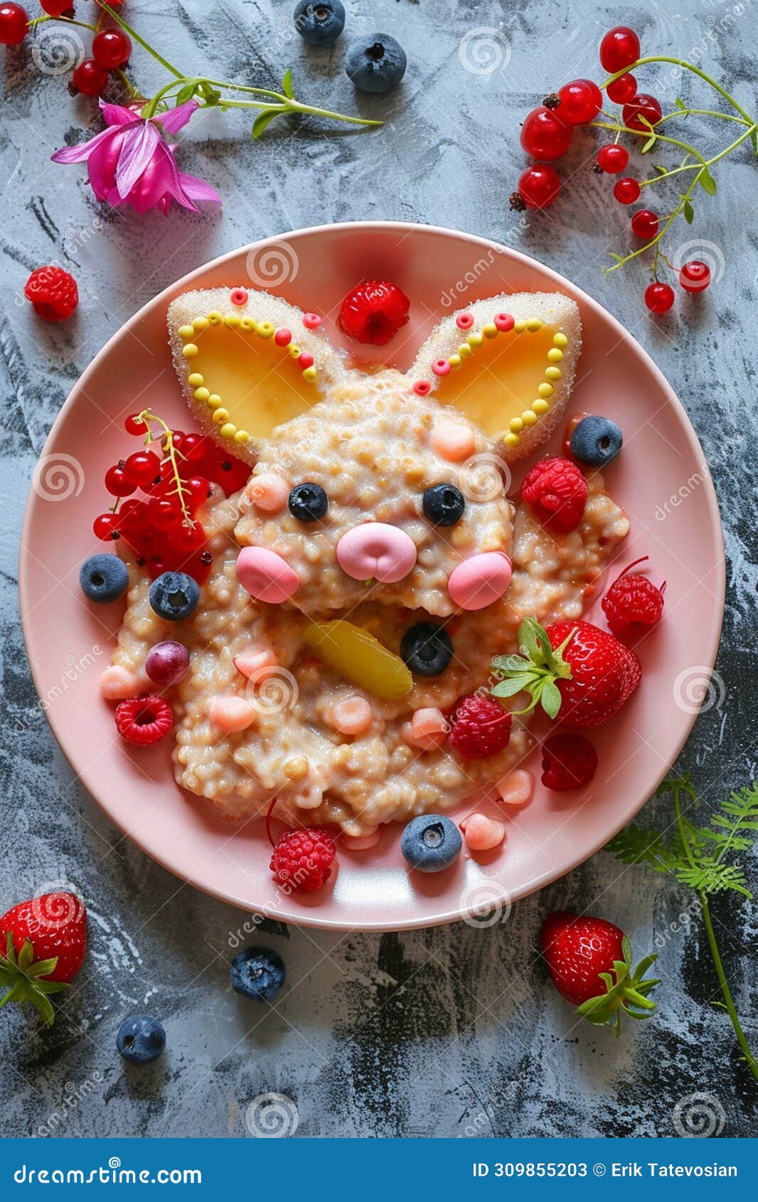 A Plate with Children Food in the Shape of an Animal. Selective Focus ...