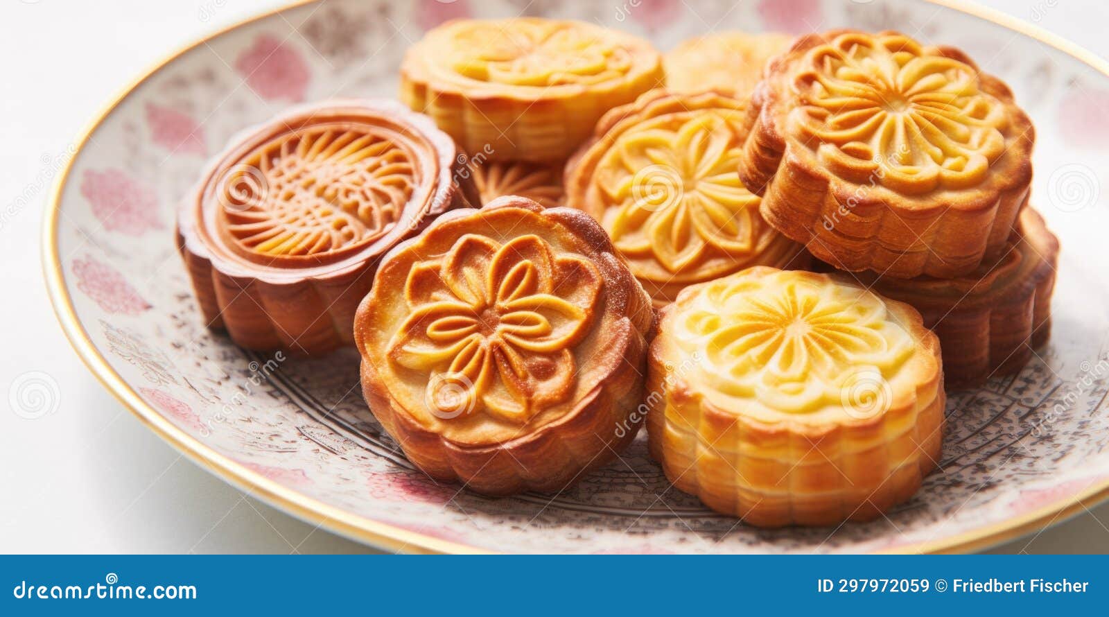 A Plate of Chinese Moon Cakes on a Table Stock Illustration ...