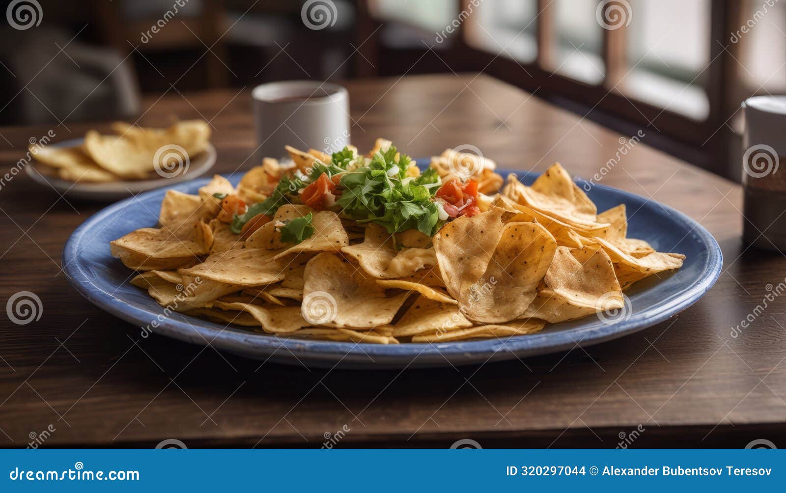 A Plate of Chips with a Green Topping on it Stock Photo - Image of ...