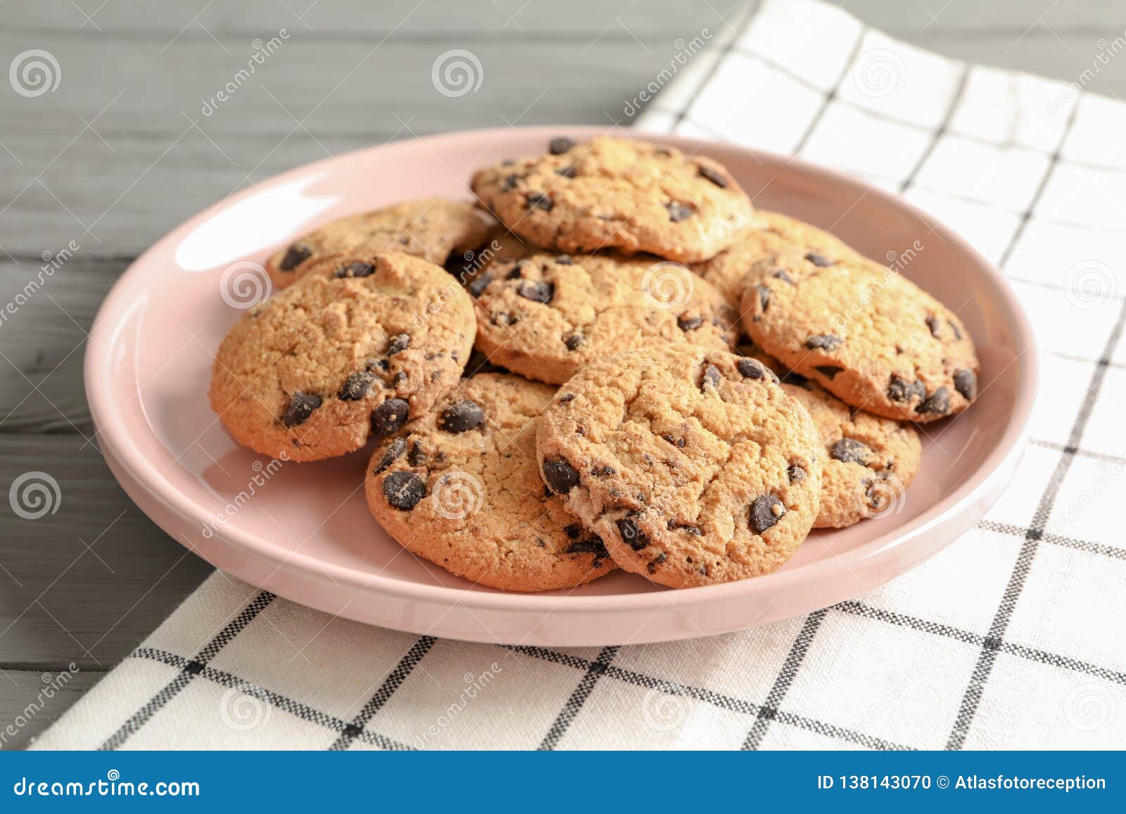 Plate with Chocolate Chip Cookies and Space for Text Stock Photo ...