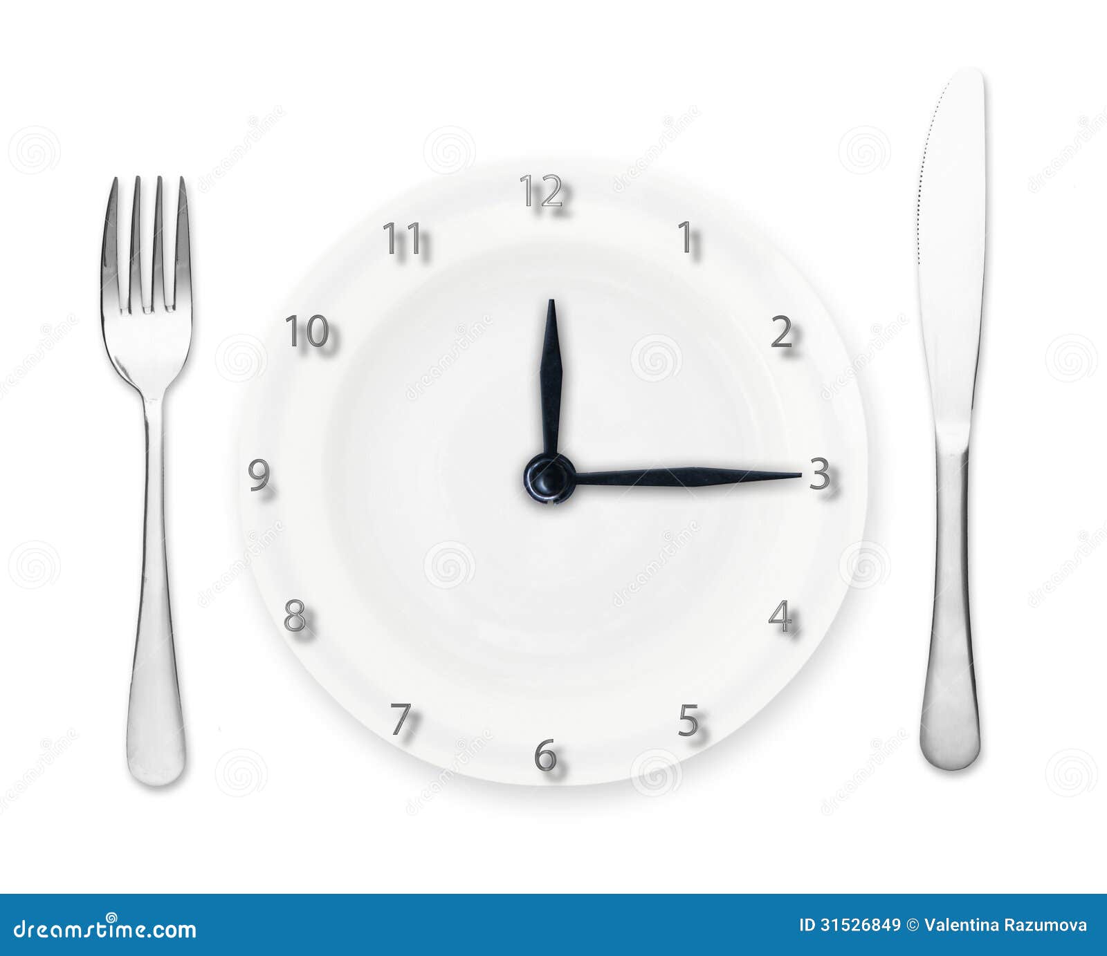 Plate - Clock with Fork and Knife Stock Image - Image of place, steel ...