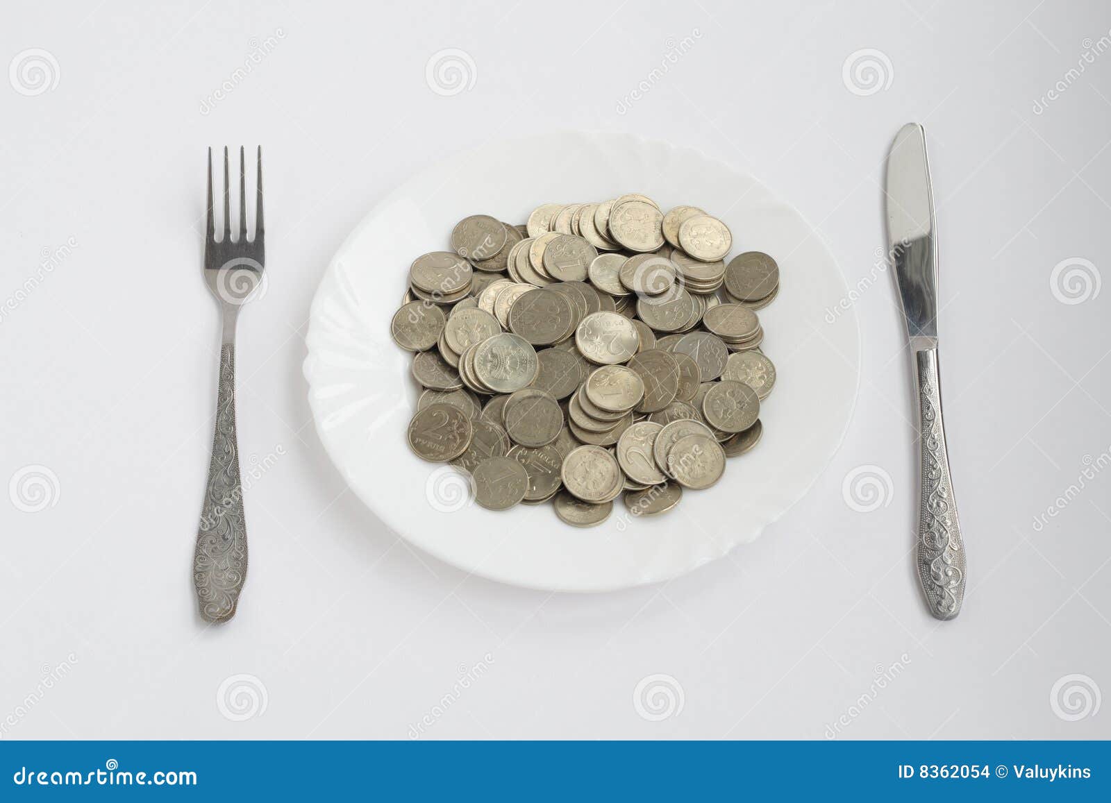 Plate with coins stock photo. Image of breakfast, growth - 8362054