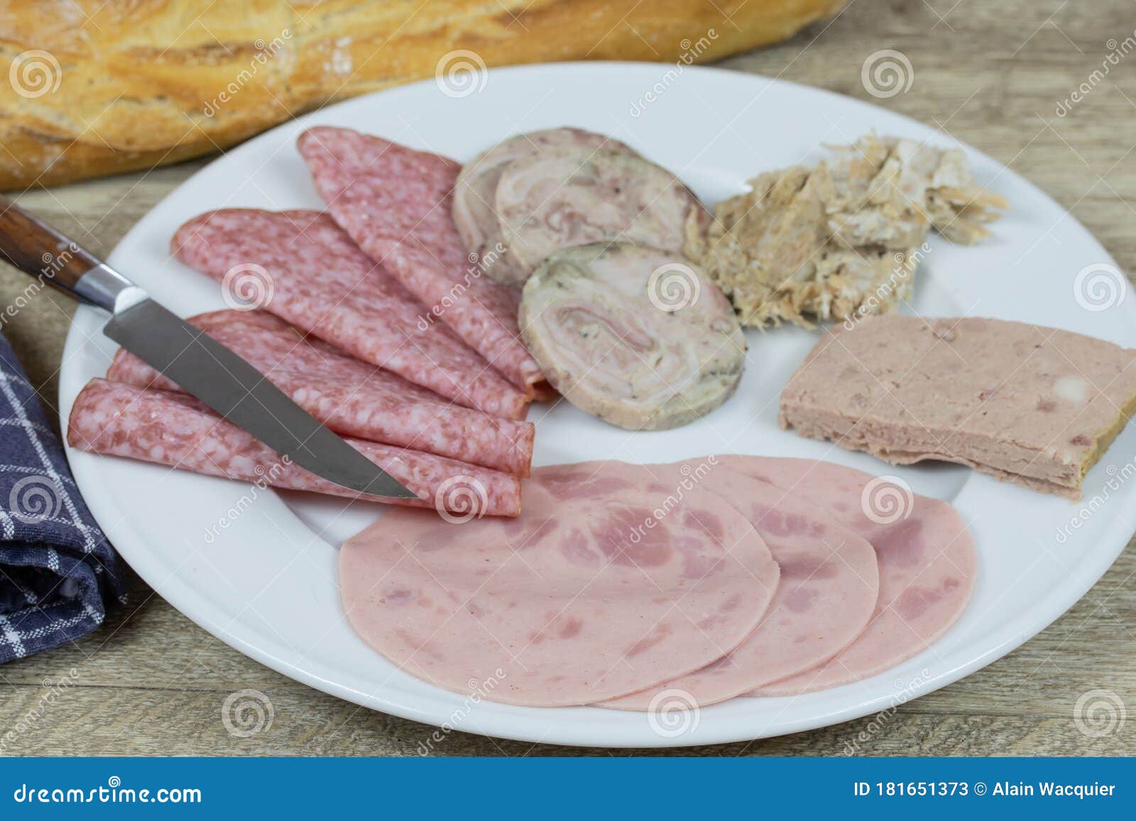 Plate of Cold Cuts and Baguette Stock Image - Image of slices, terrine ...
