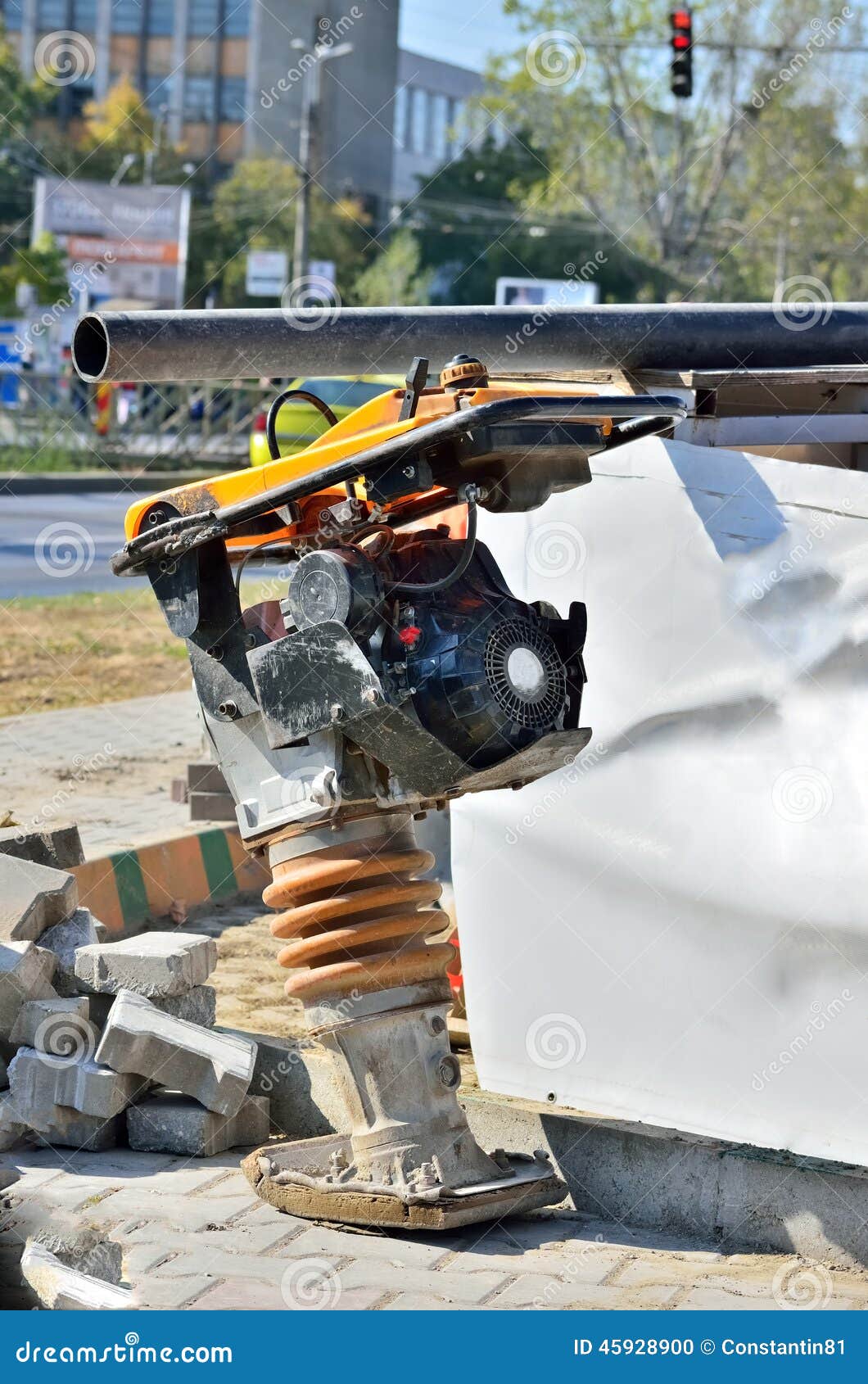 Plate Compactor at a Construction Site. Stock Photo - Image of tool ...