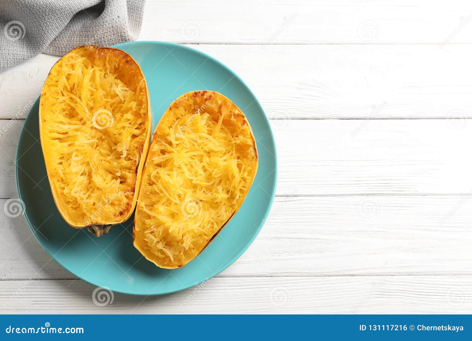 Plate with Cooked Spaghetti Squash Stock Photo - Image of diet, blue ...